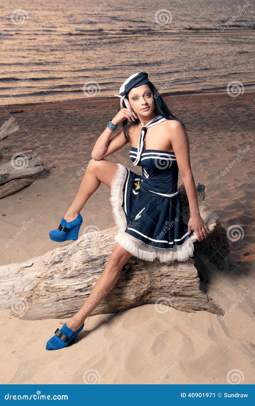 Beautiful girl in a sailor stock image. Image of model - 40901971
