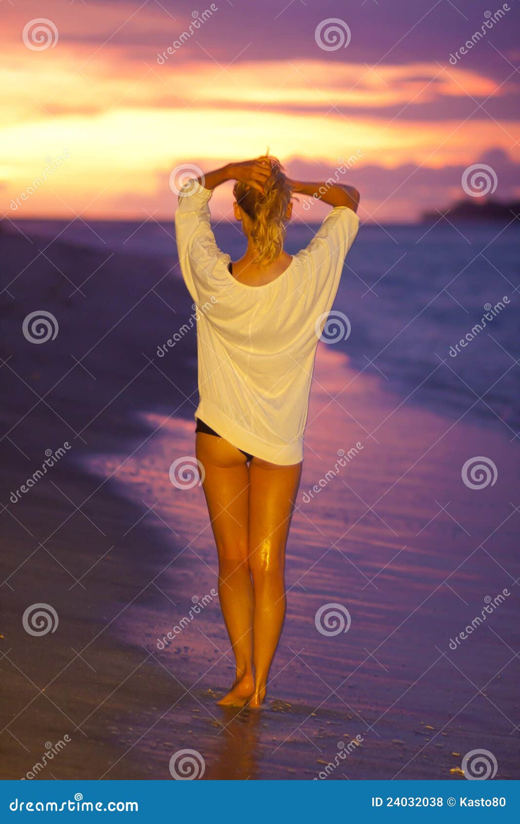 Beautiful Girl on the Sandy Beach. Stock Photo - Image of evening ...