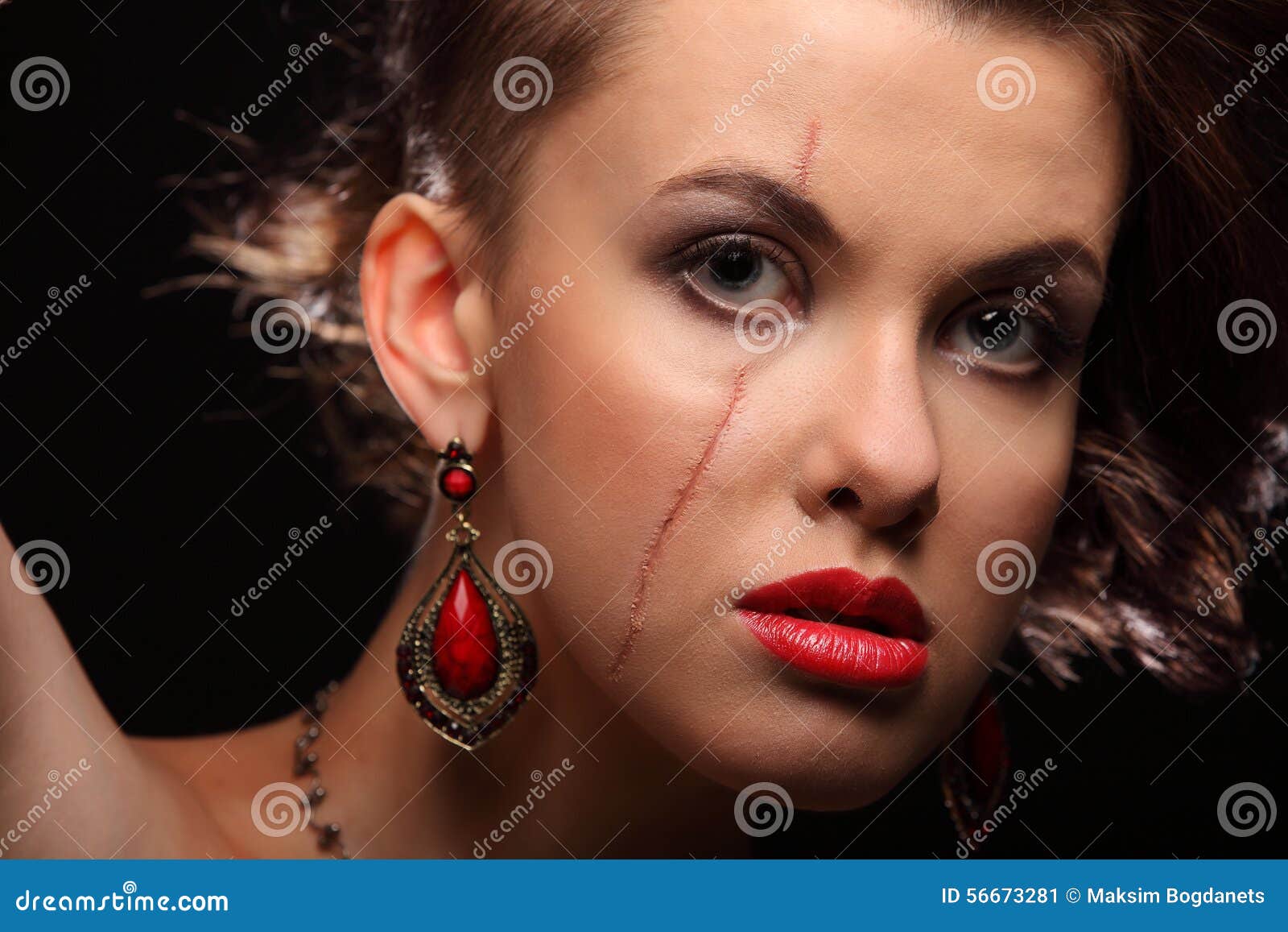 Beautiful Girl with a Scar on Face and Shoulder Stock Image - Image of ...