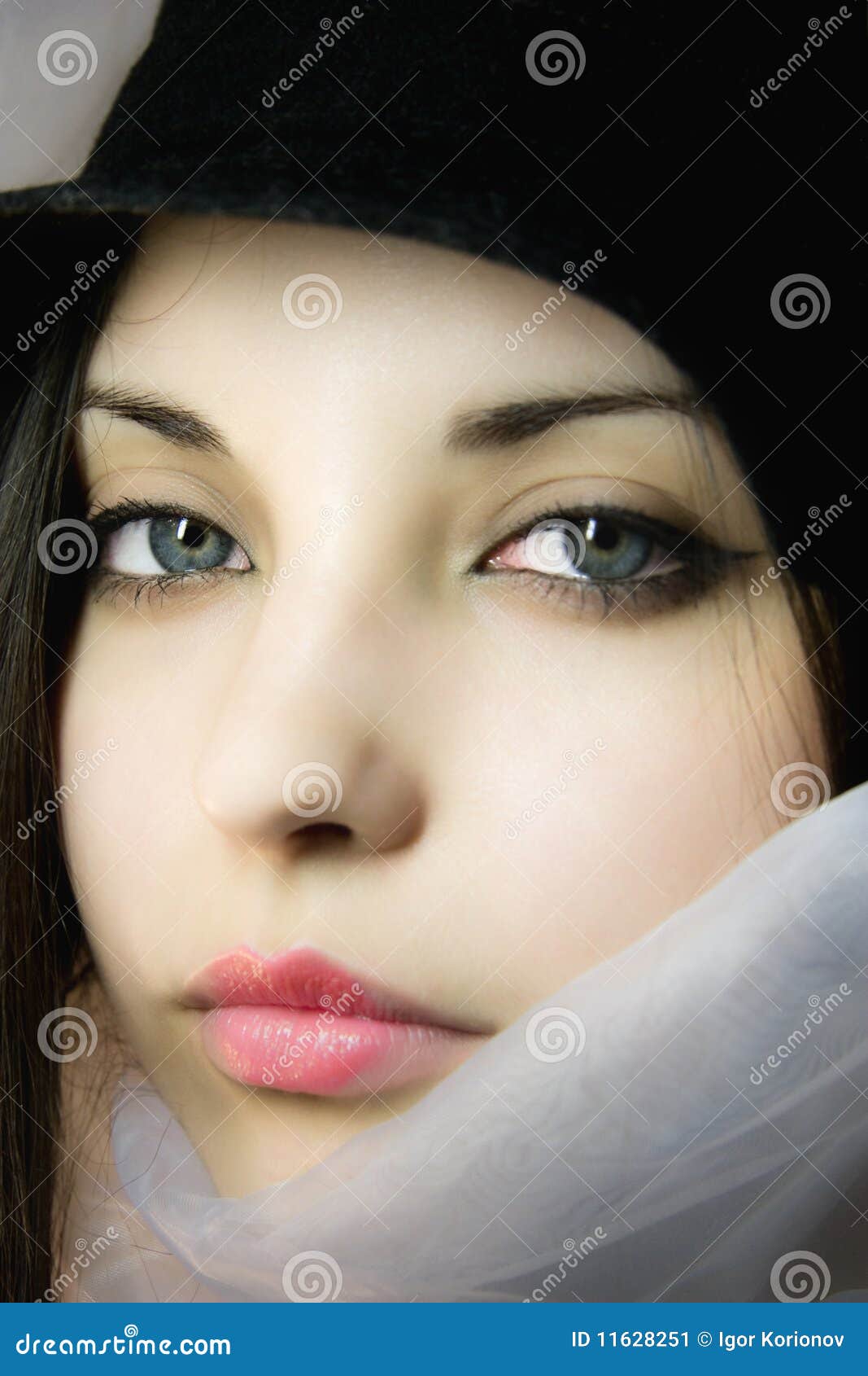 Beautiful Girl In A Scarf With Blue Eyes Stock Image Image Of