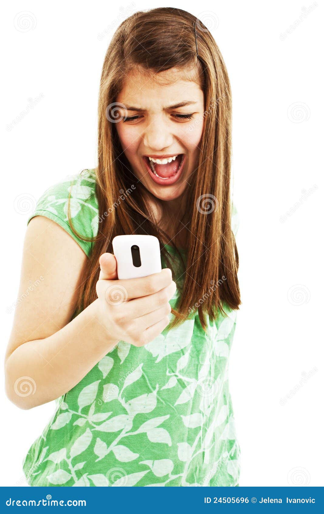 Beautiful Girl Screaming in the Phone Stock Photo - Image of background ...