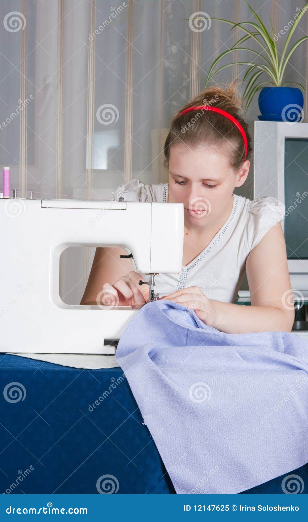 Beautiful girl sewing stock image. Image of needle, machine - 12147625