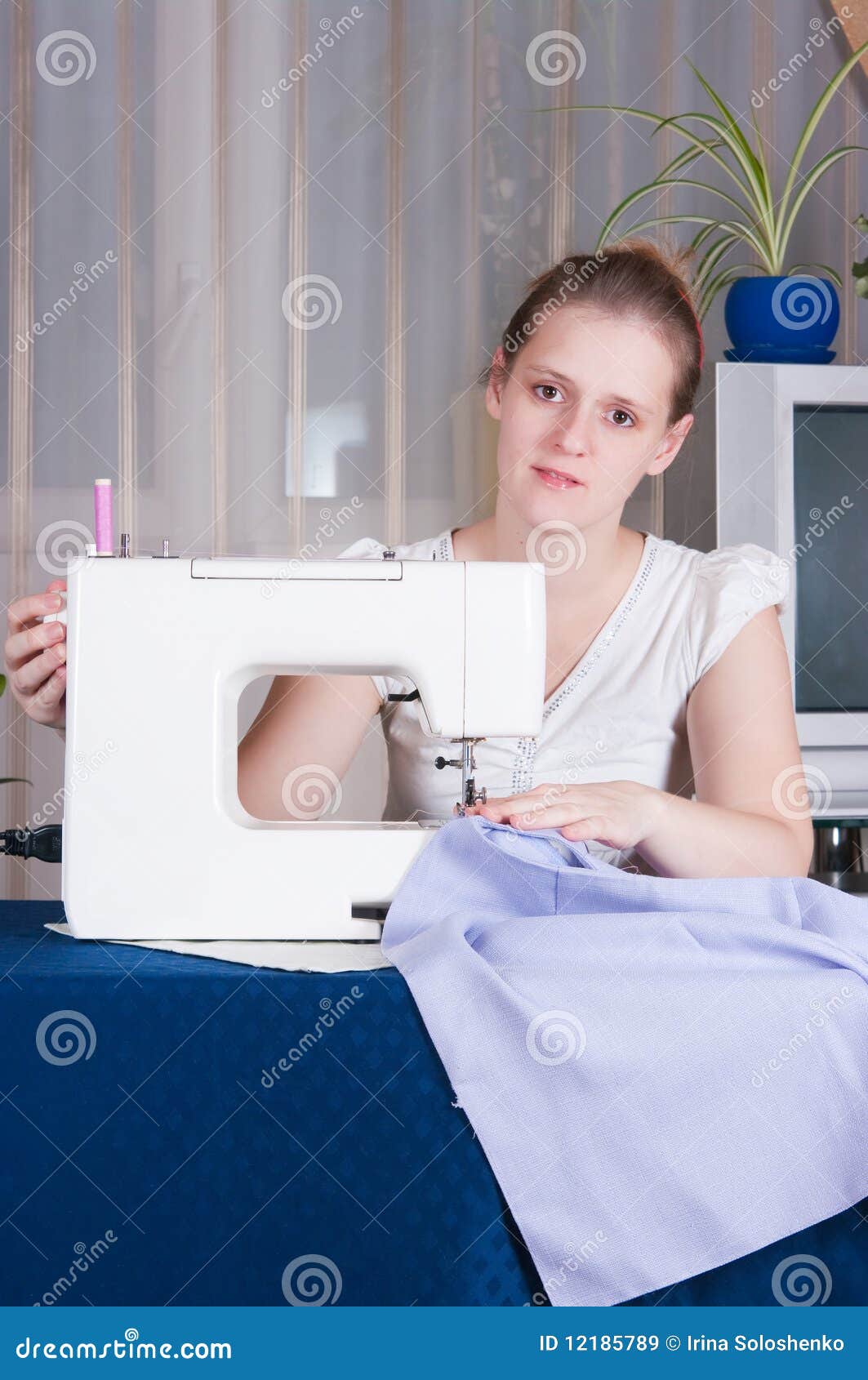 Beautiful girl sewing stock image. Image of dress, needlework - 12185789