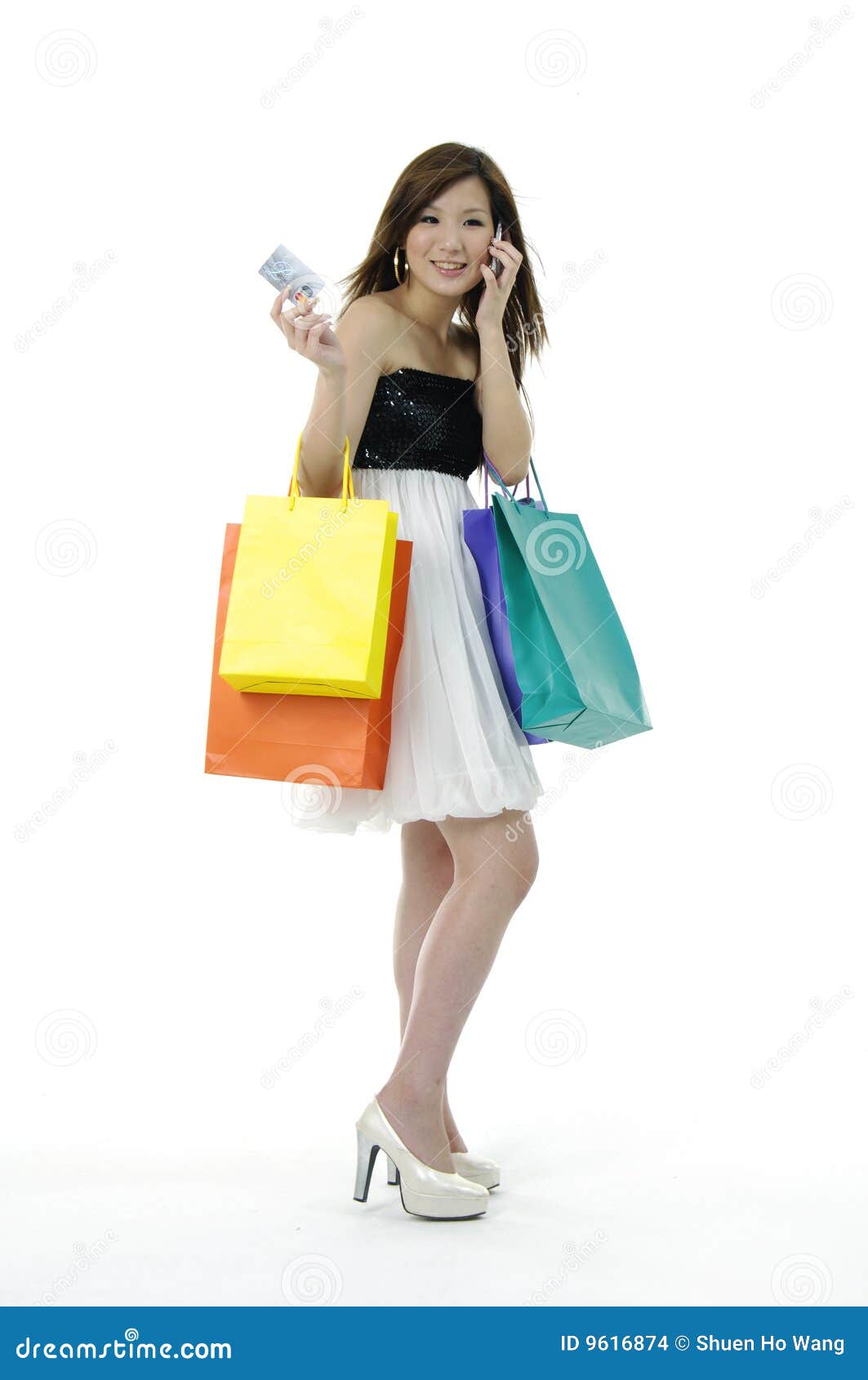 Beautiful girl shopping stock photo. Image of cellphone - 9616874