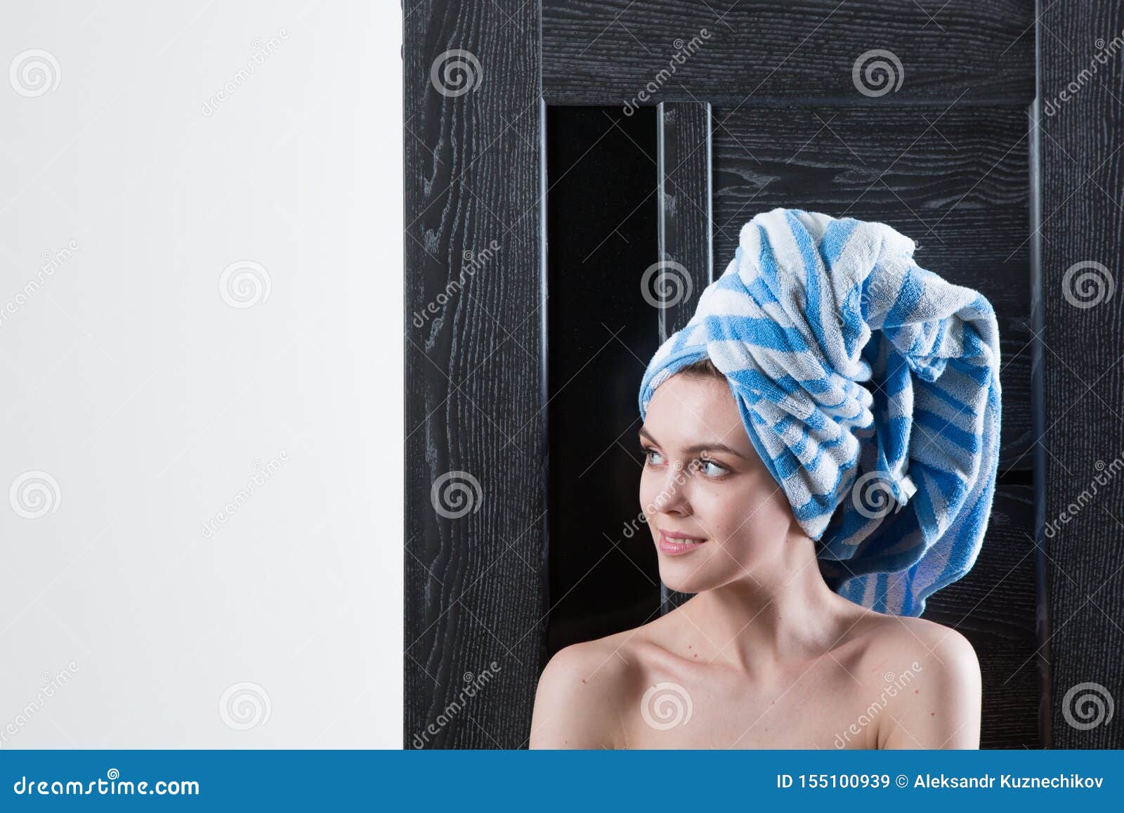 Beautiful Girl After A Shower With A Towel On Her Head Stock Image