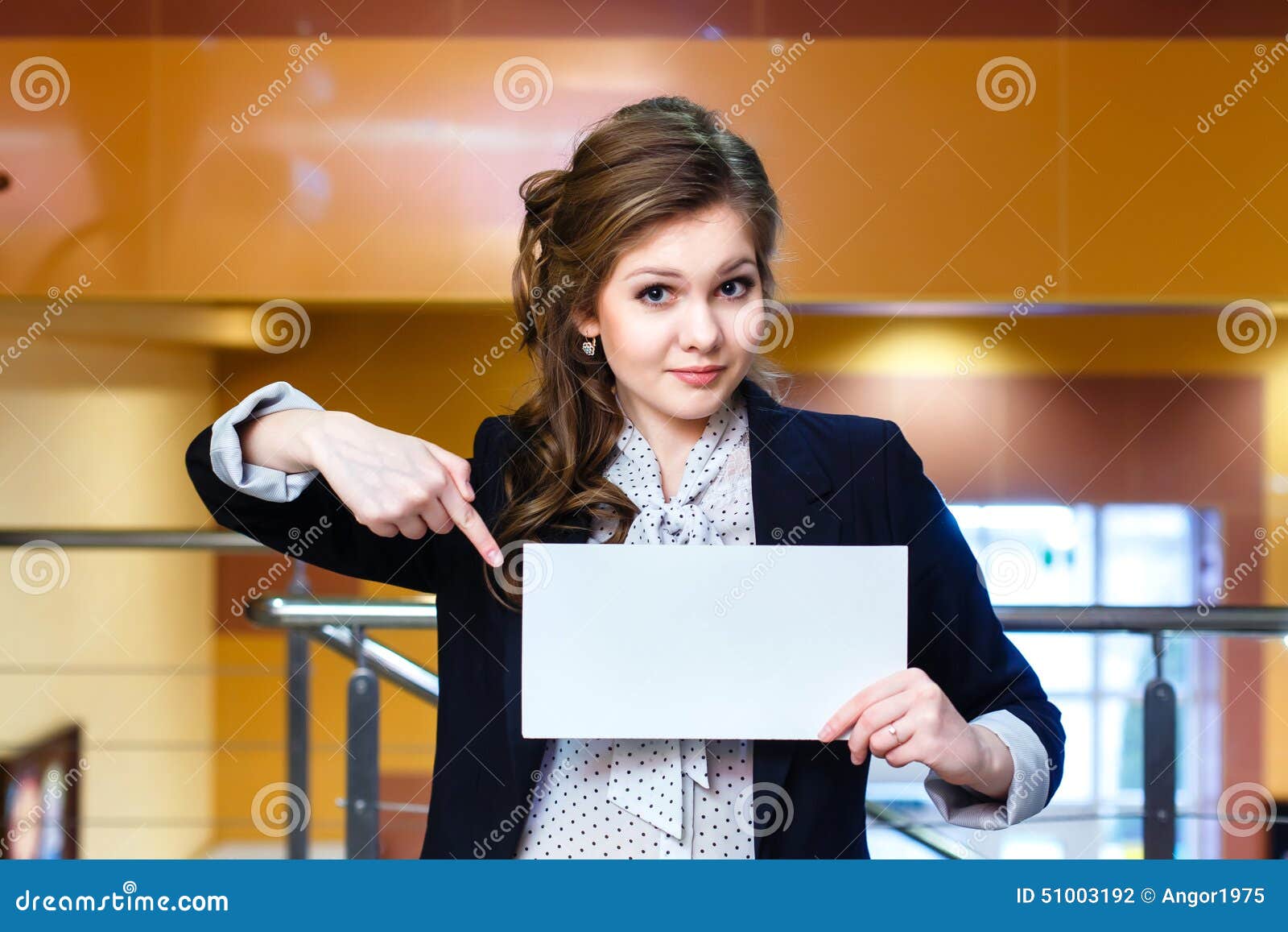 Beautiful Girl Shows on Blank White Card Stock Photo - Image of ...