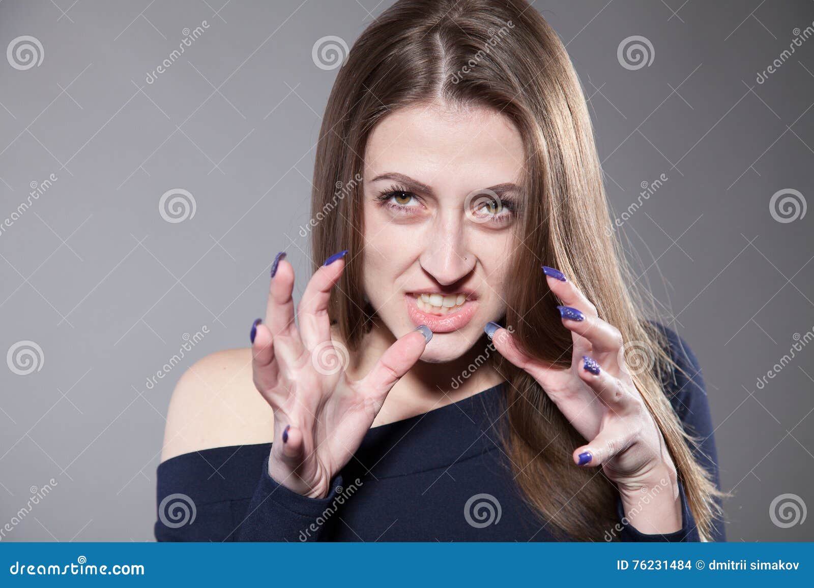 Beautiful Girl Shows Emotions and Angry in the Studio Stock Photo ...