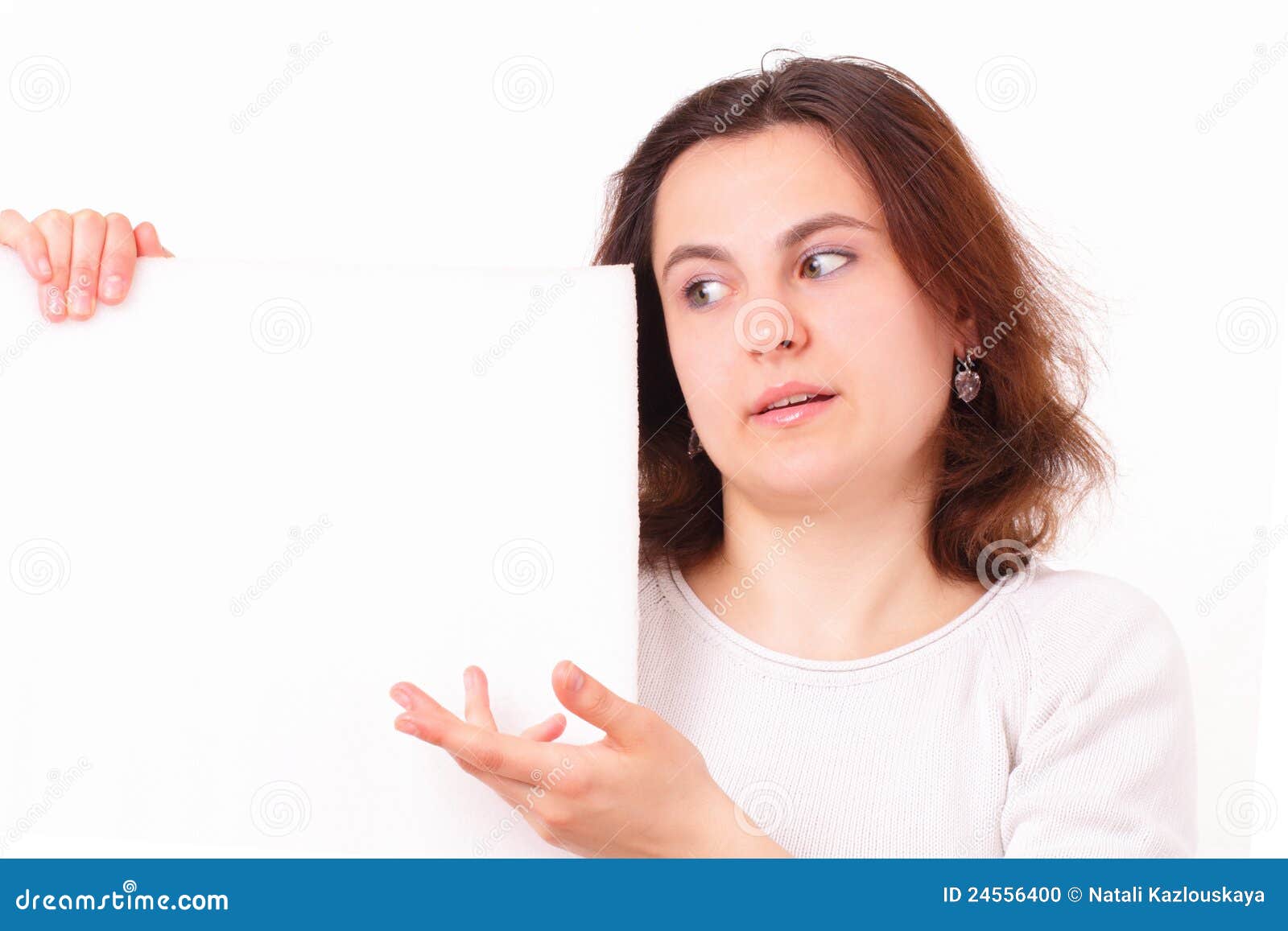 Beautiful Girl Shows a Sheet of Paper Stock Photo - Image of beautiful ...