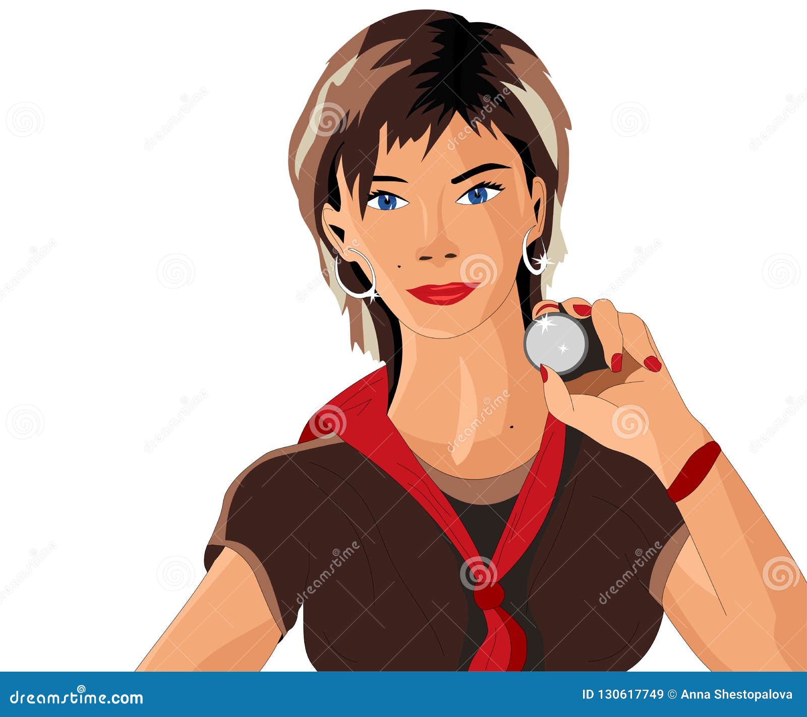 Beautiful girl shows token stock vector. Illustration of success ...