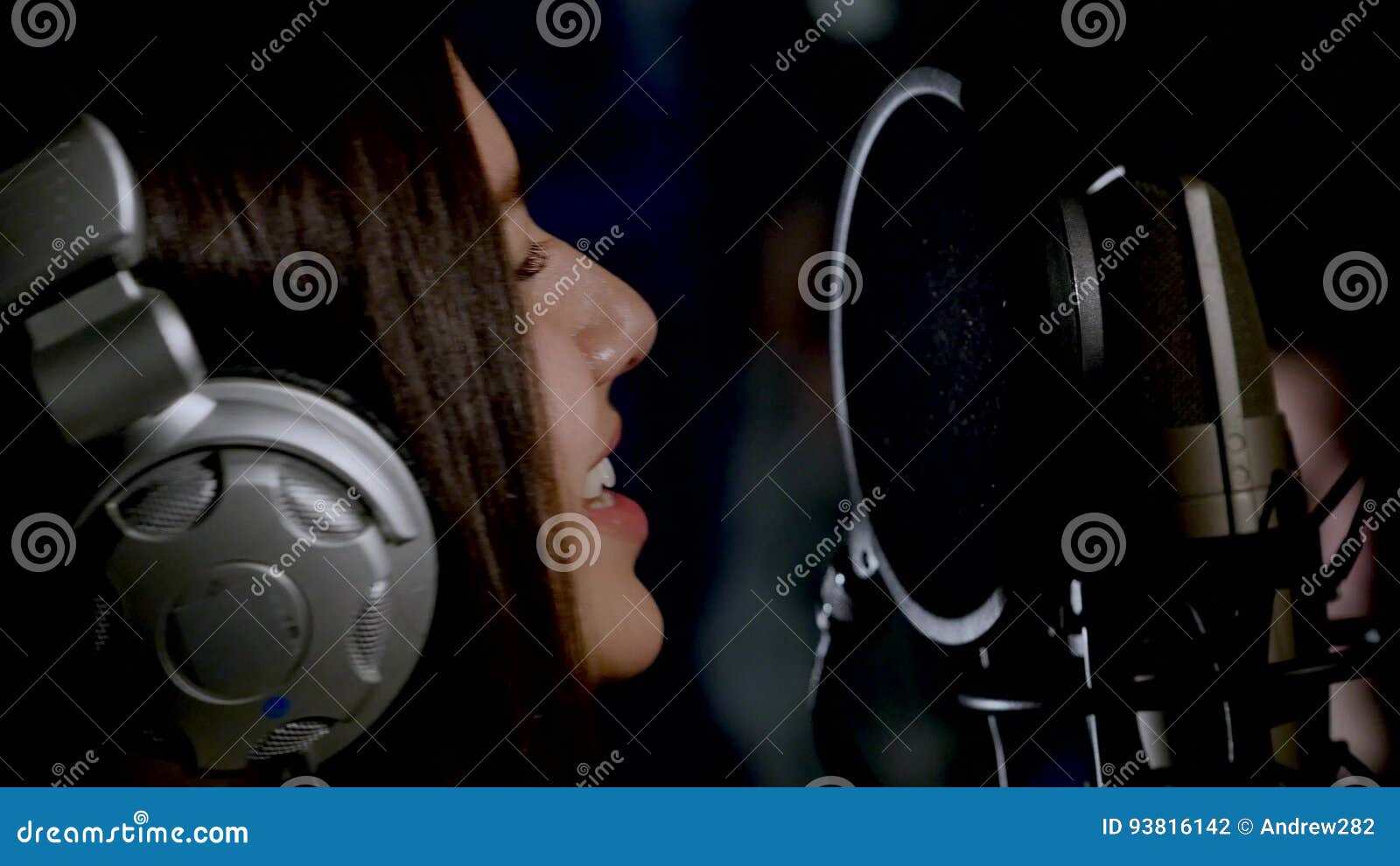 Beautiful Girl Sings in a Recording Studio Stock Photo - Image of ...