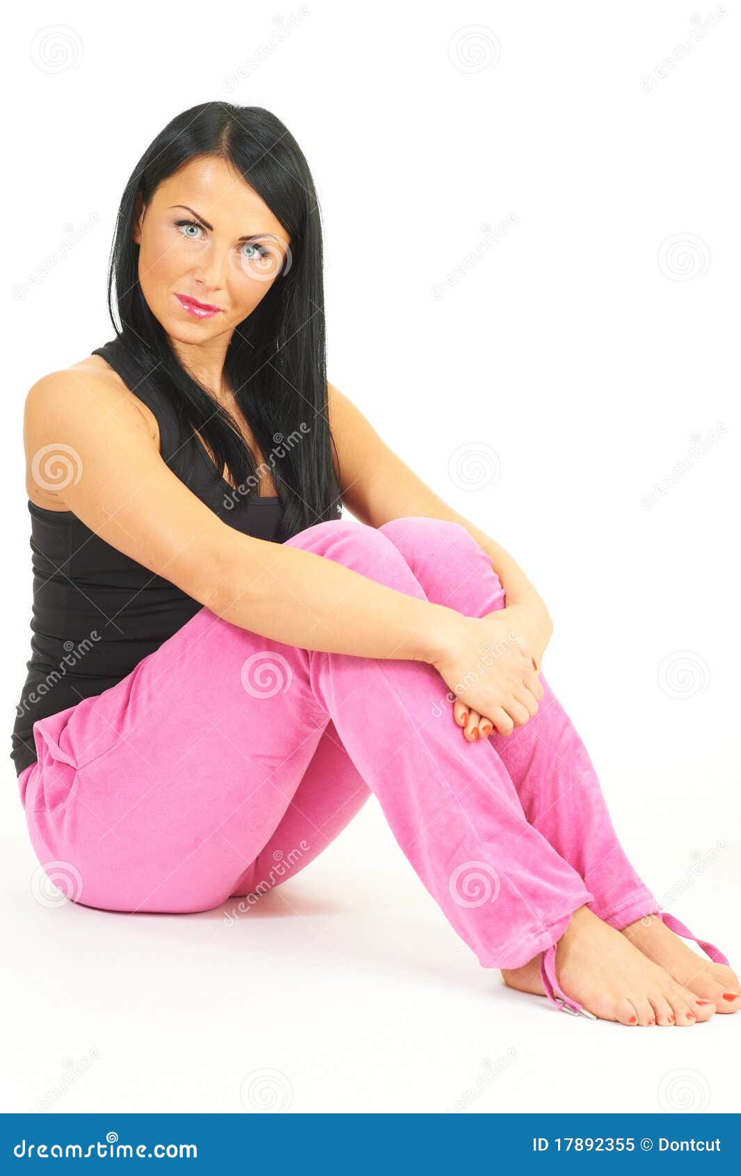 Beautiful Girl Sitting Isolated on White Stock Image - Image of ...