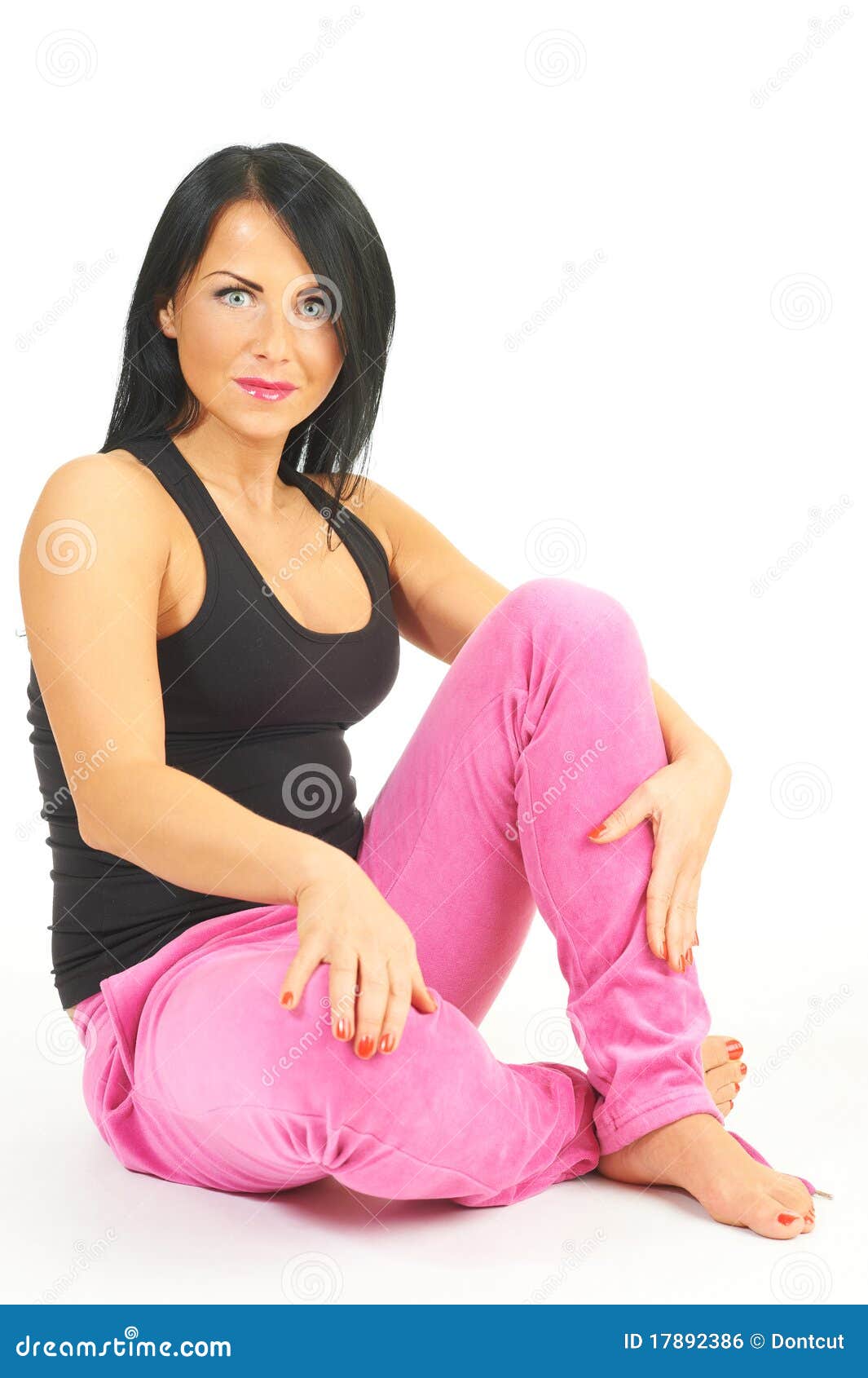 Beautiful Girl Sitting Isolated on White Stock Photo - Image of model ...