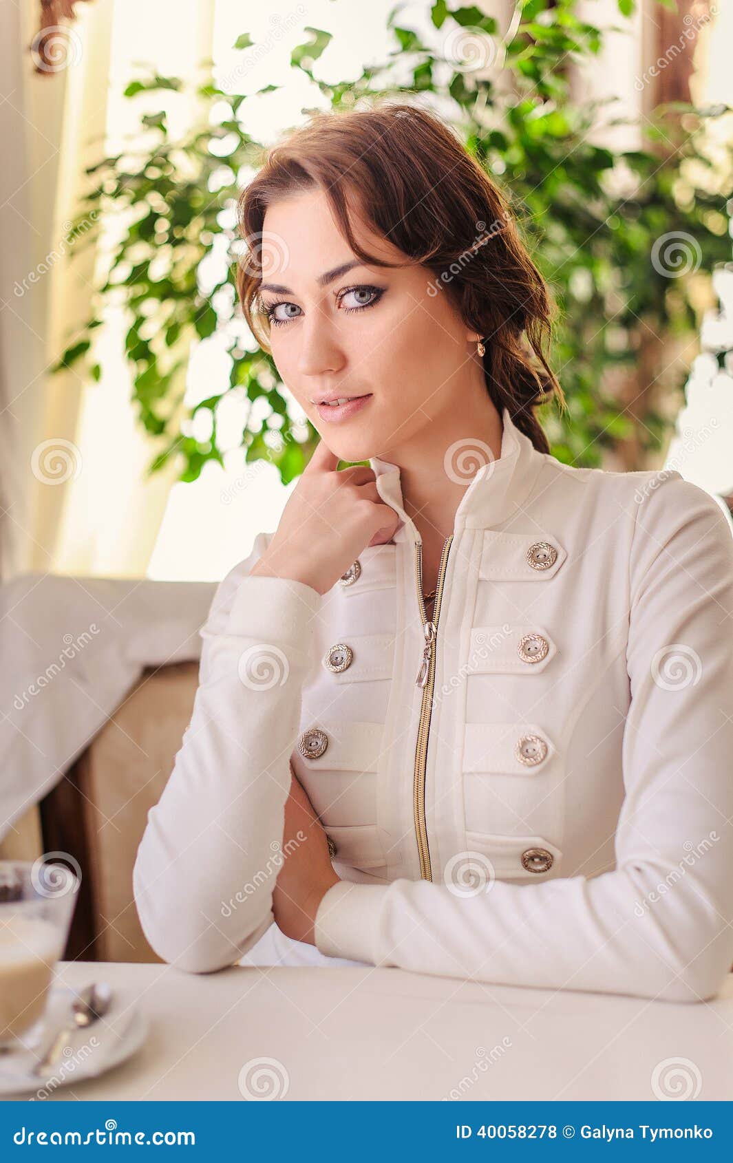 Beautiful Girl Sitting at Table Stock Photo - Image of modern, diner ...