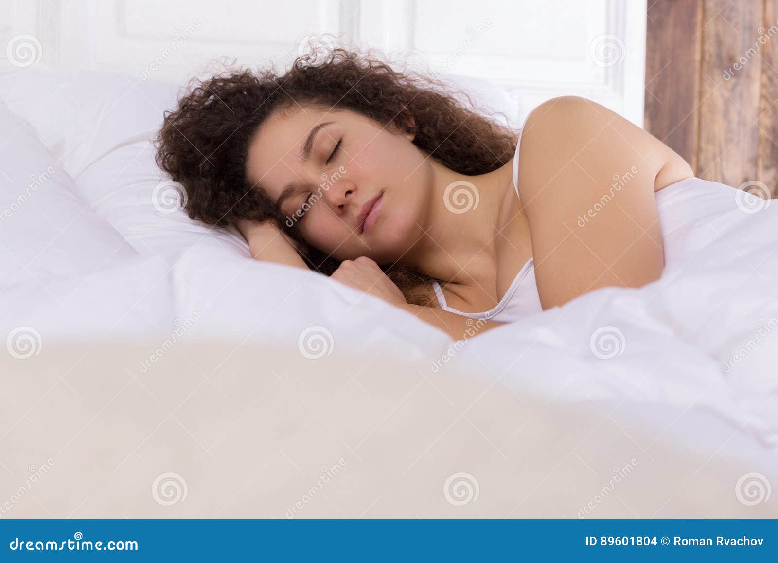 Beautiful Girl Sleeping in Bed Alone. Stock Photo - Image of peaceful ...
