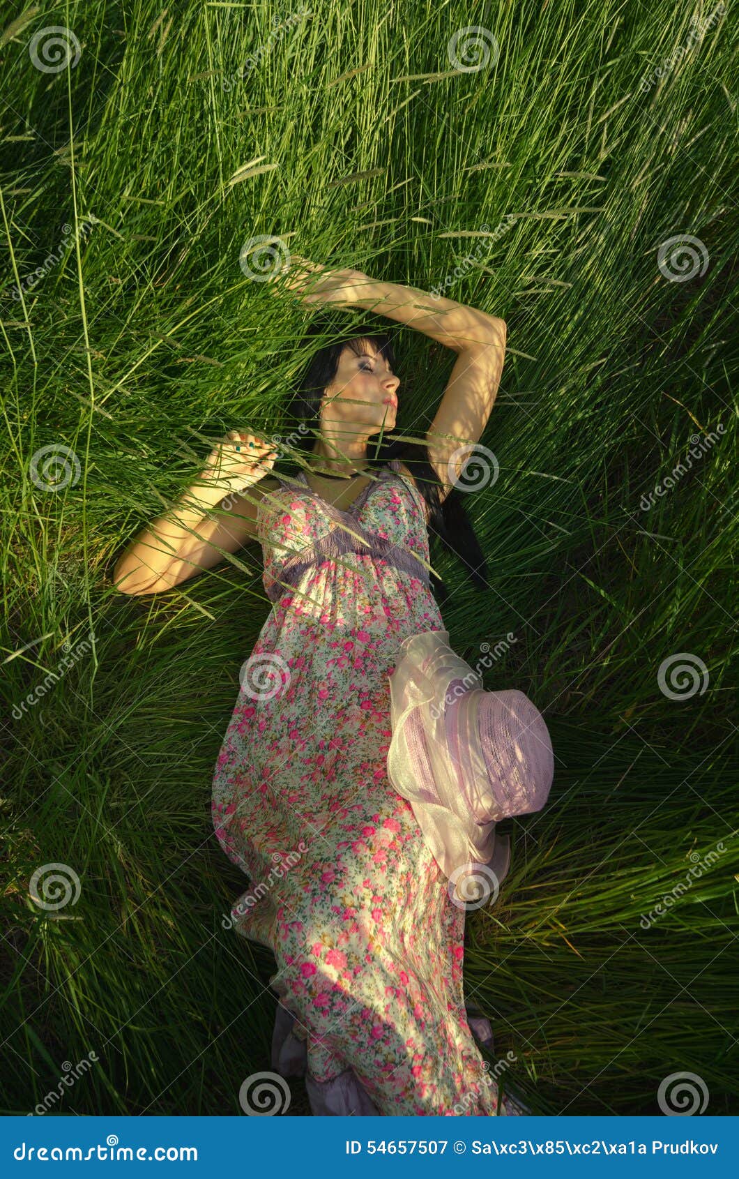 Beautiful Girl Sleeping in High Grass in Summer Stock Image - Image of ...