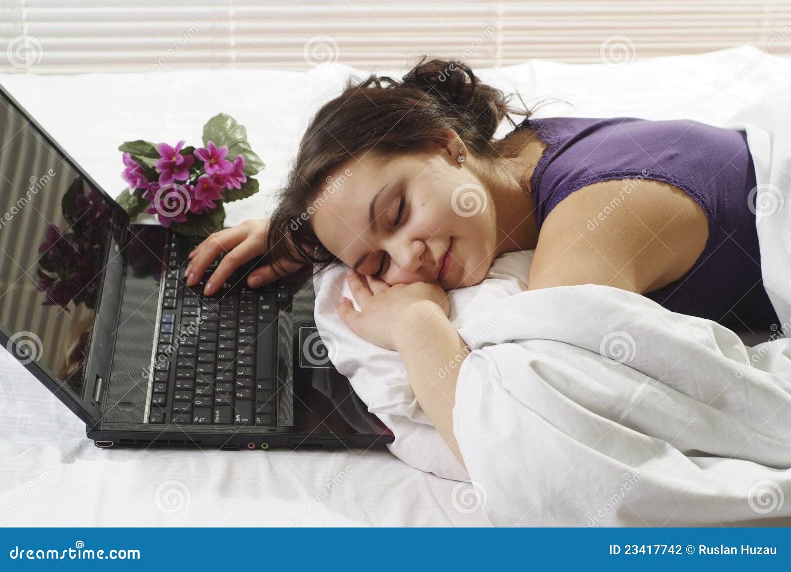 Beautiful Girl Sleeping with Laptop Stock Photo - Image of portrait ...