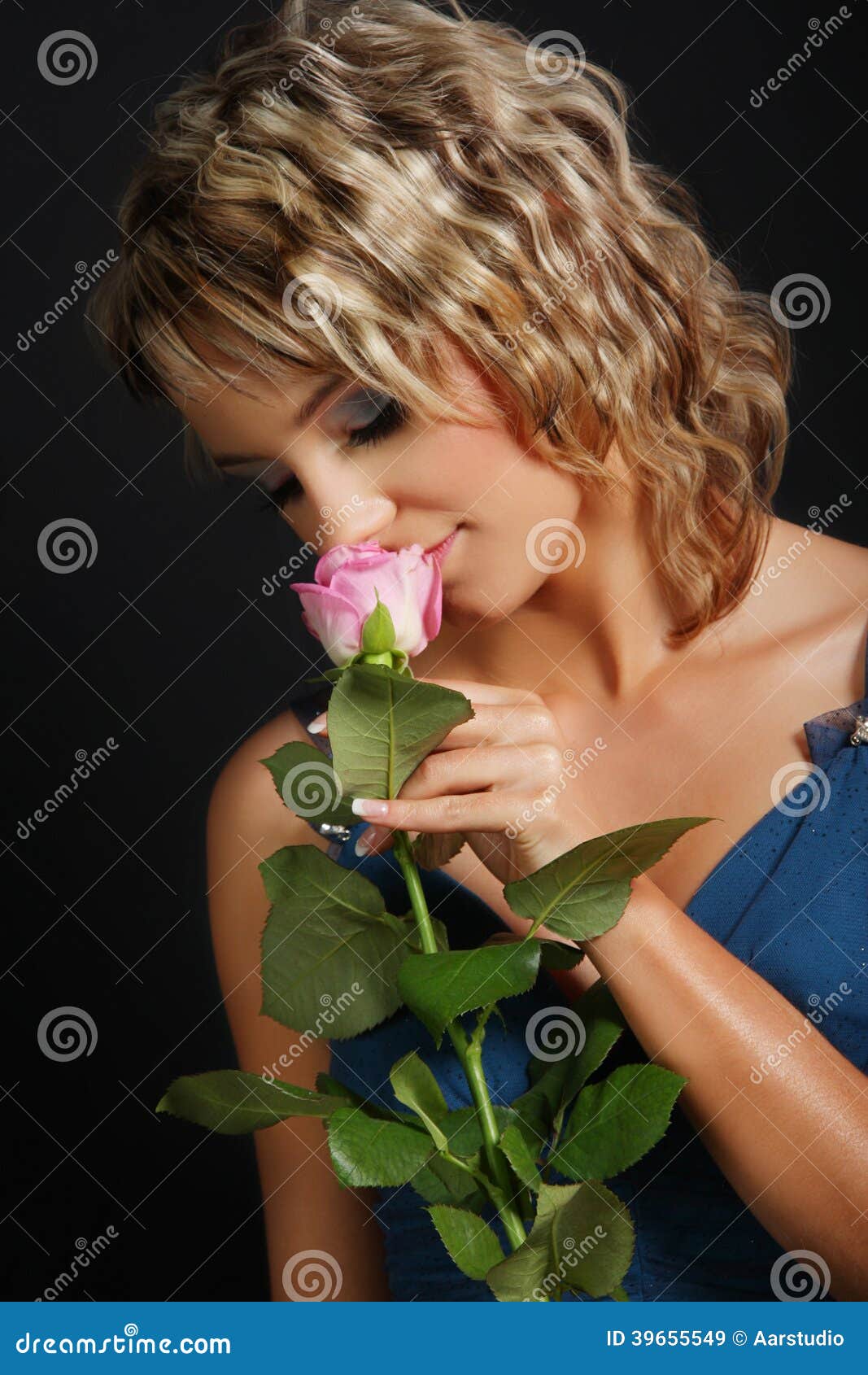 Beautiful Girl Smelling Roses Stock Image - Image of caucasian, evening ...