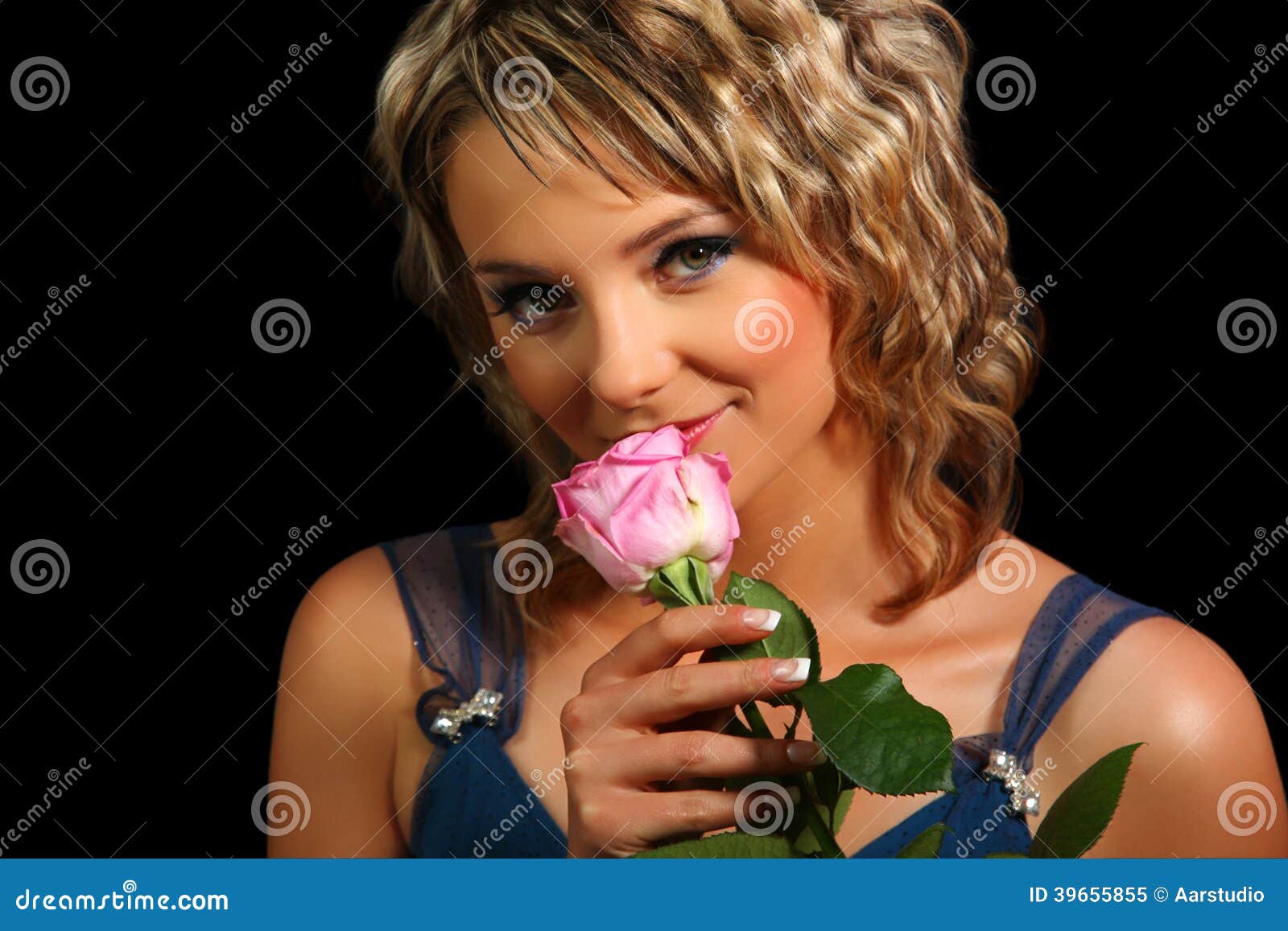 Beautiful Girl Smelling Roses Stock Image - Image of evening, beauty ...