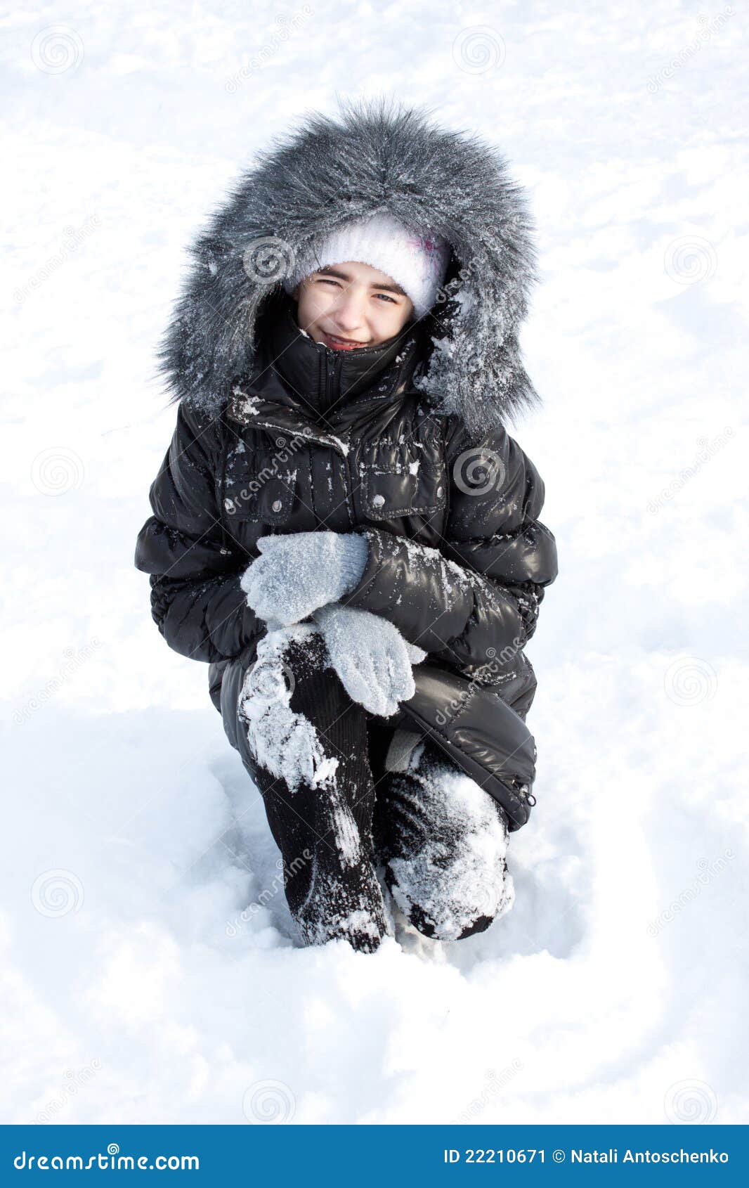 Beautiful girl in snow. stock image. Image of happiness - 22210671