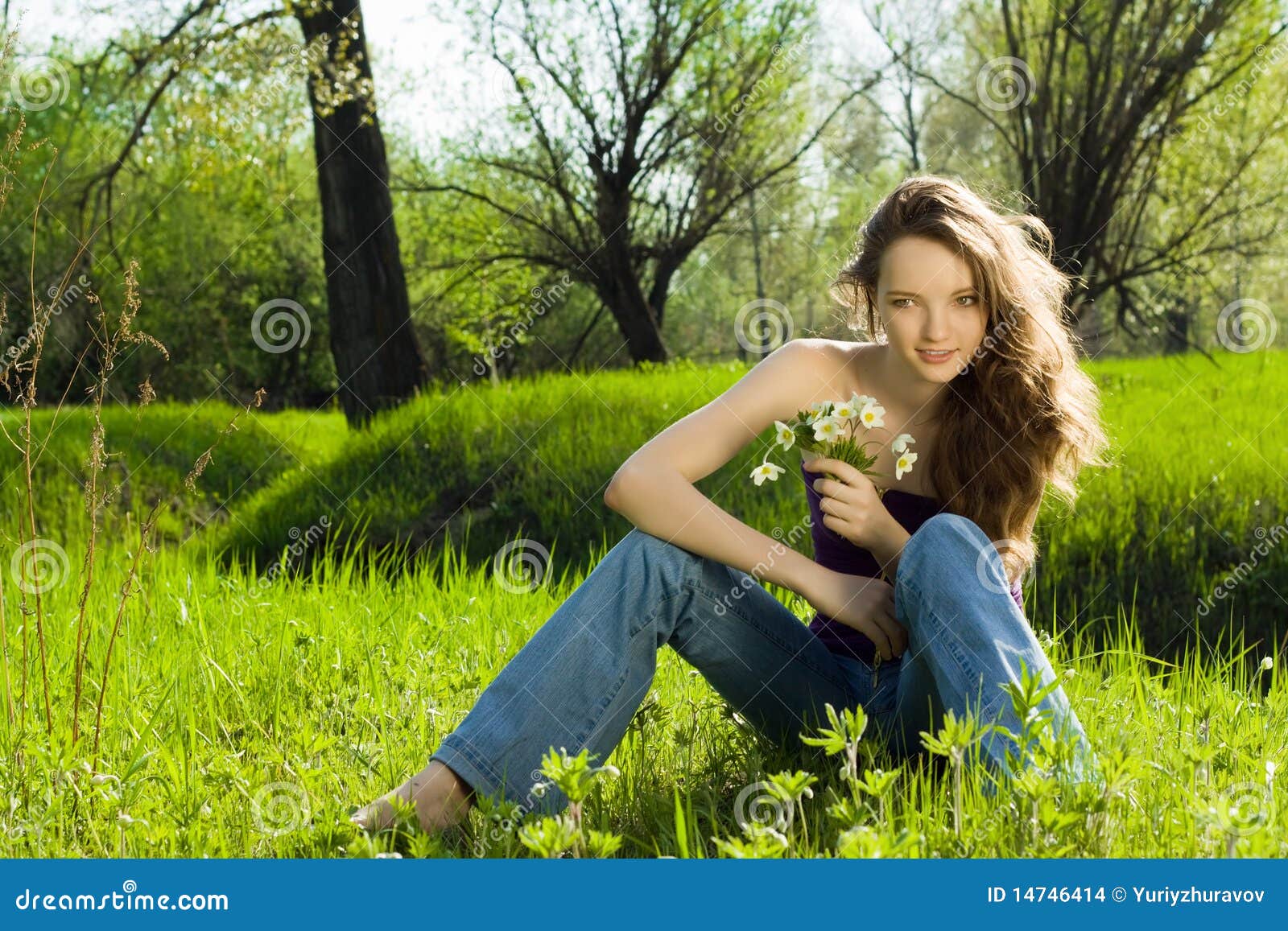 Beautiful Girl Snowdrop Bouquet in Forest Stock Photo - Image of beauty ...