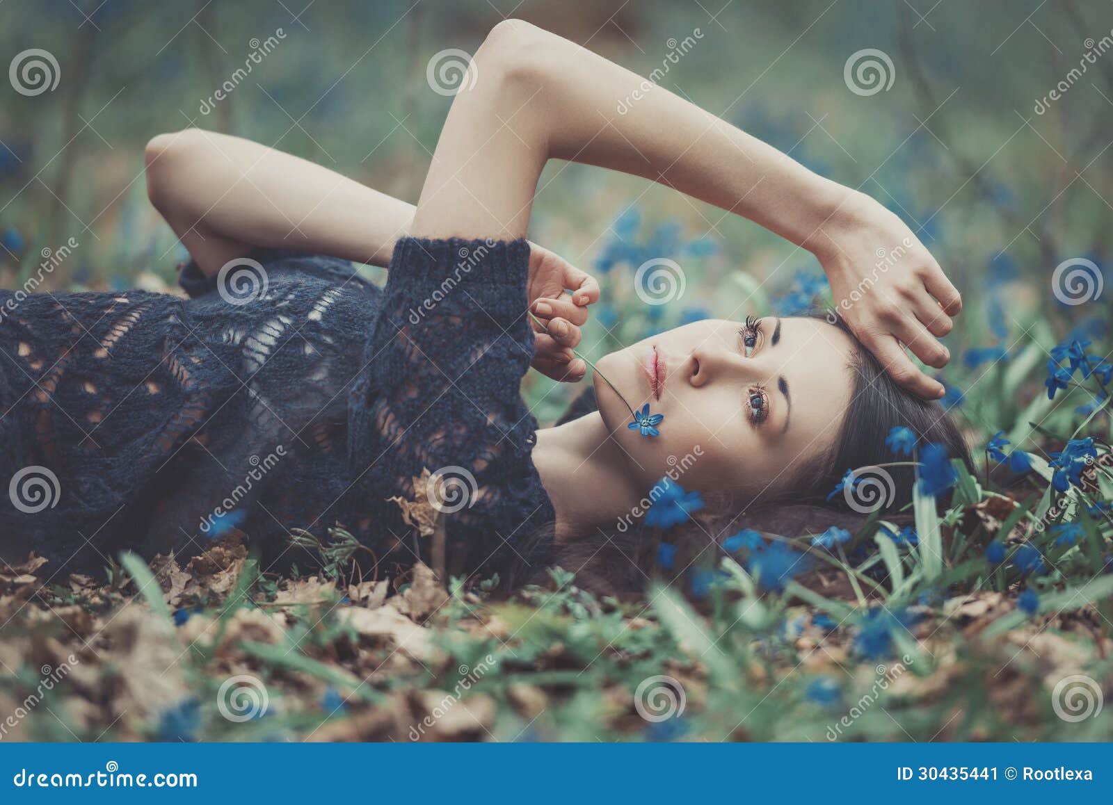 Beautiful Girl among the Snowdrops in the Forest Stock Image - Image of ...