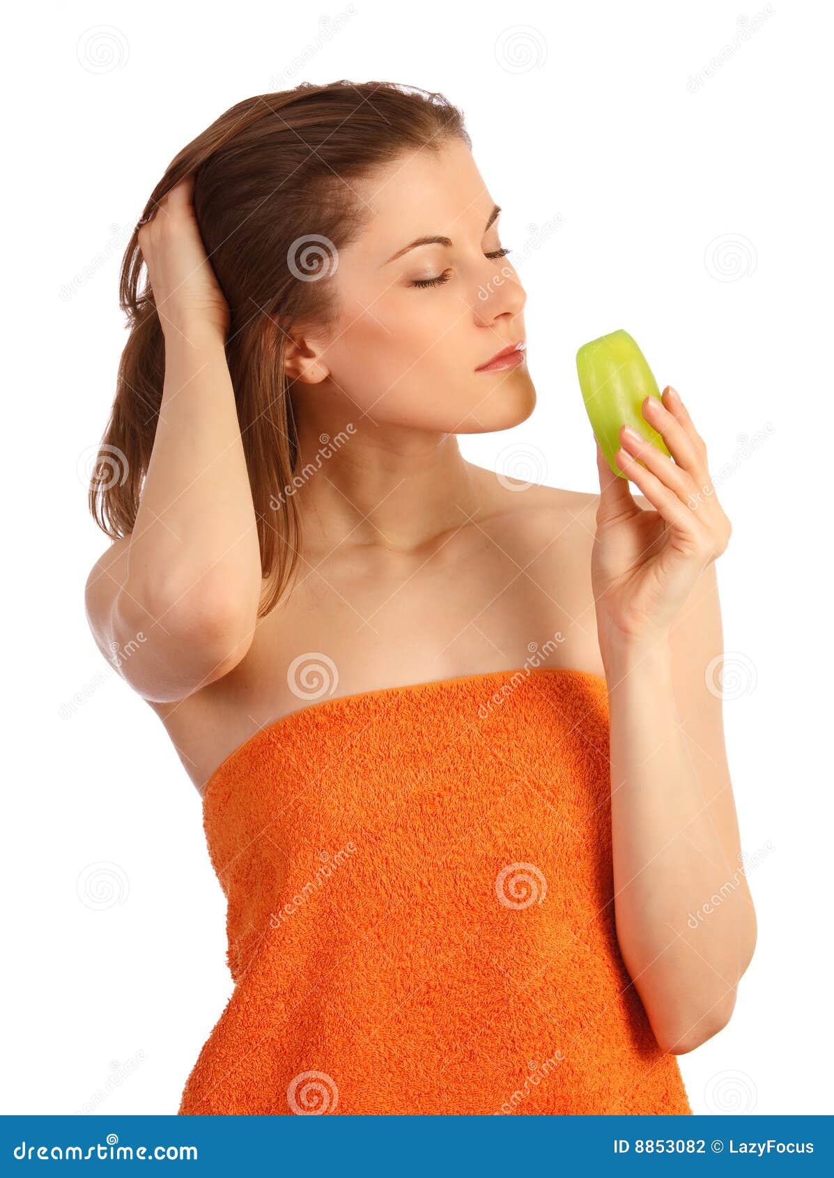 Beautiful Girl with Soap. Isolated on White Stock Photo - Image of care ...