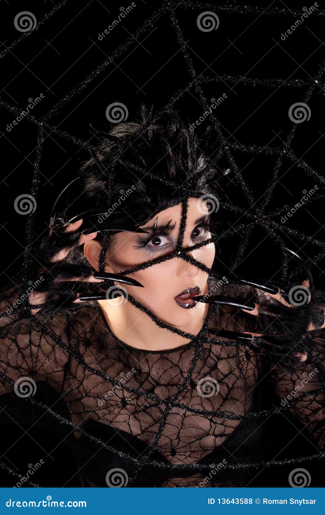 Beautiful Girl with Spider Makeup Stock Photo - Image of female, studio ...