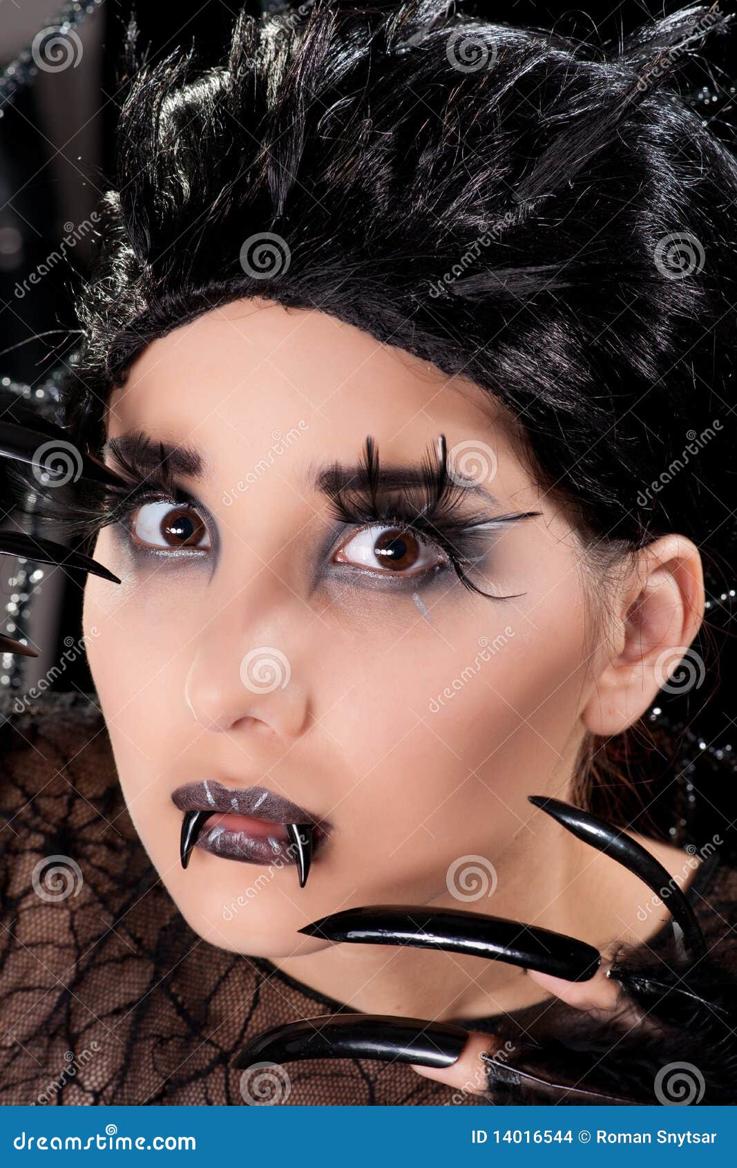 Beautiful Girl with Spider Makeup Stock Photo - Image of dark, female ...