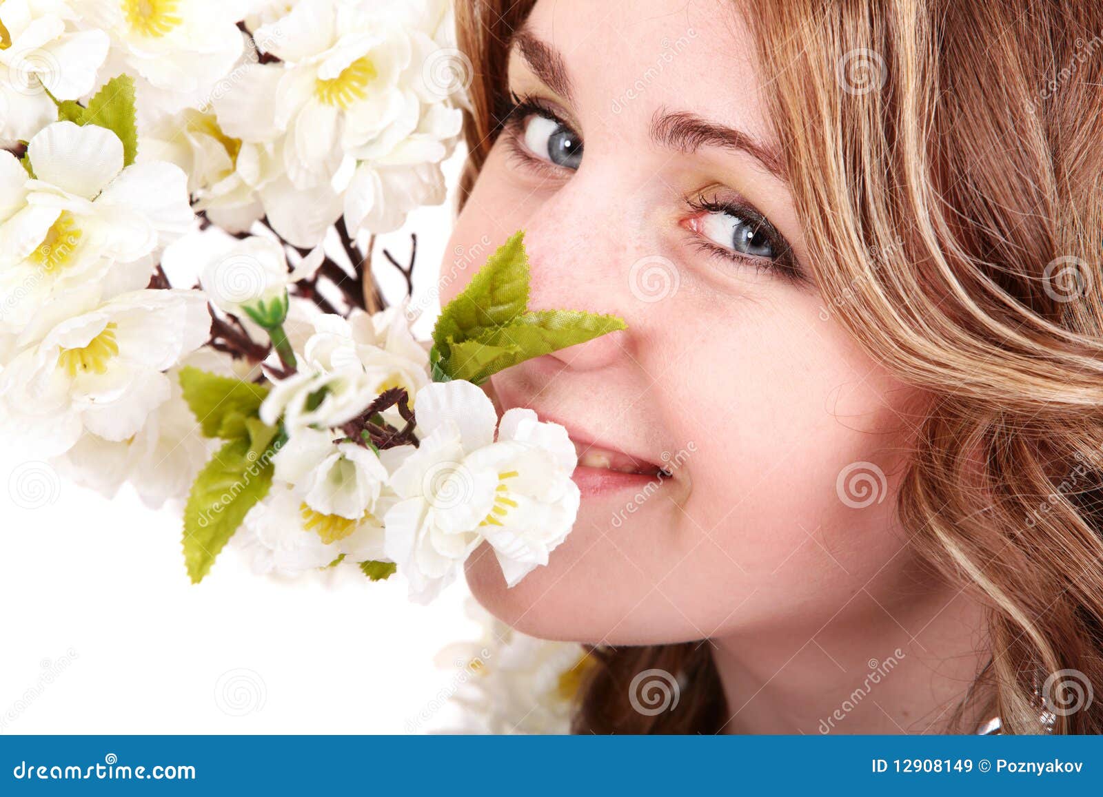 Beautiful Girl with Spring Flower. Stock Image - Image of cheerful ...