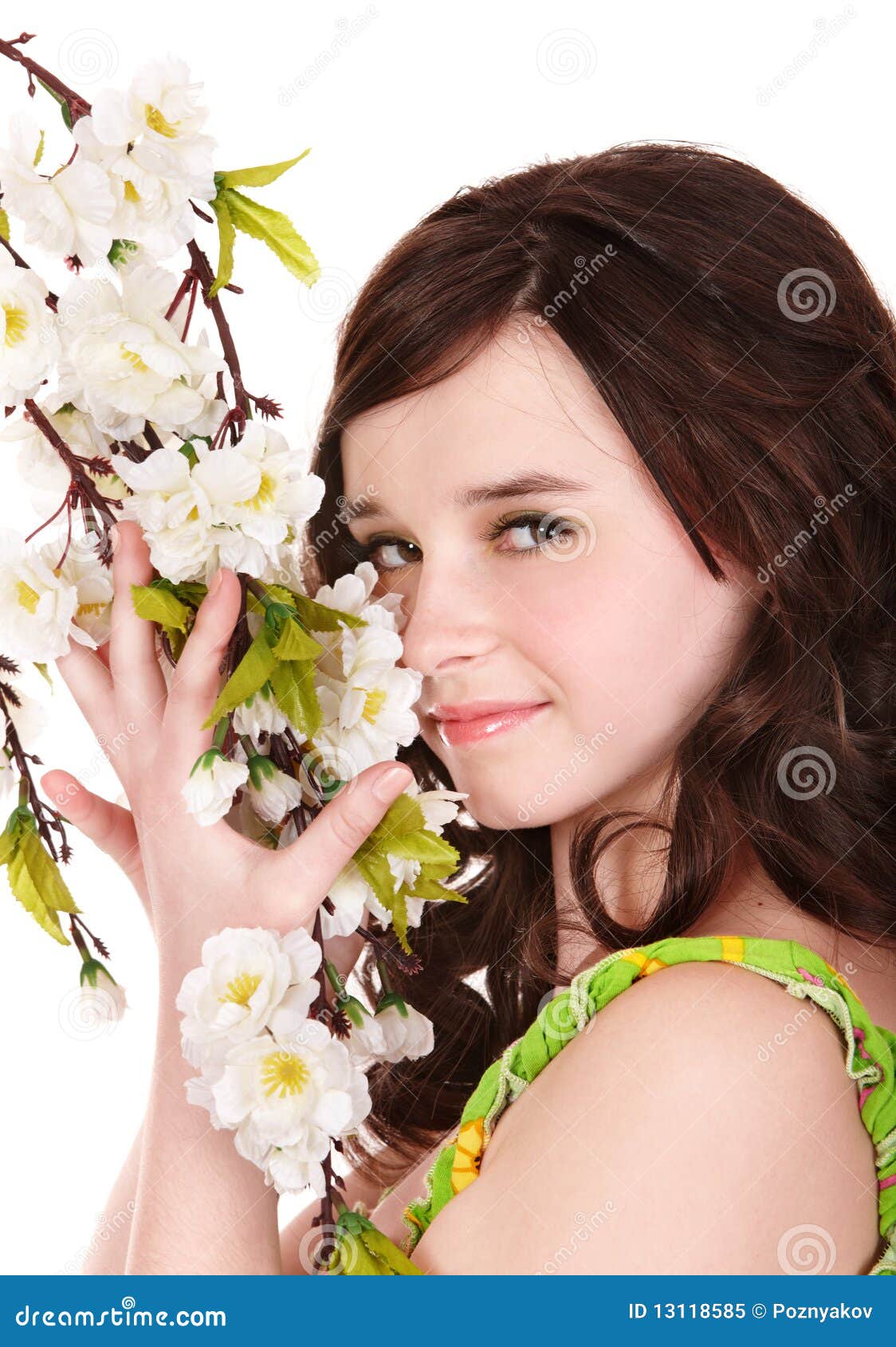 Beautiful Girl with Spring Flower. Stock Image - Image of black ...