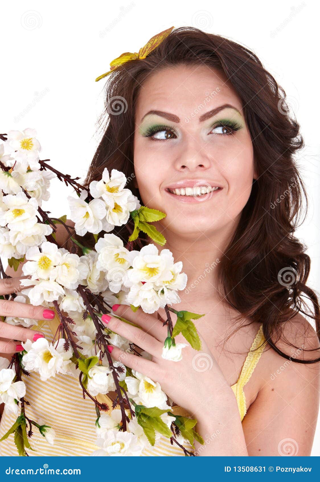 Beautiful Girl with Spring Flower. Stock Image - Image of girl, black ...
