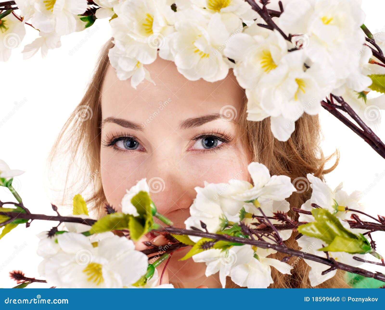 Beautiful Girl with Spring Flower. Stock Photo - Image of blond ...