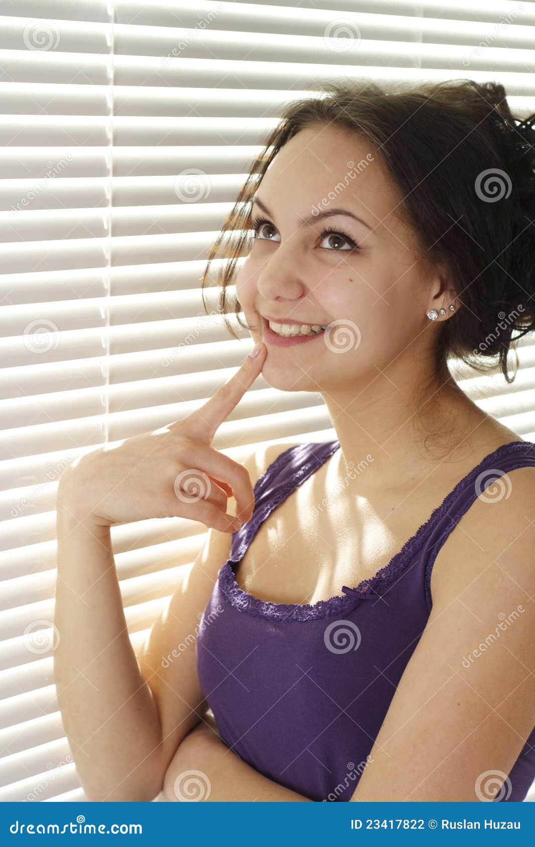 Beautiful Girl Standing Near the Window Stock Photo - Image of brunette ...