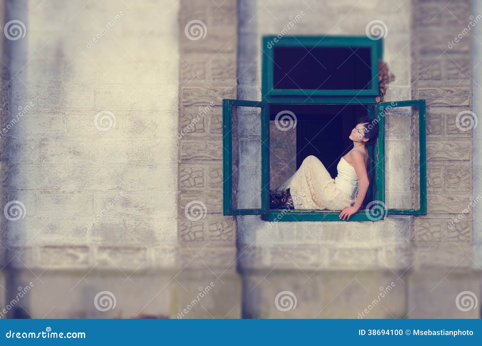 Beautiful Girl Standing on an Open Window Stock Photo - Image of ...