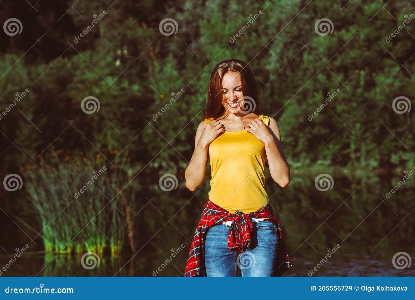 Beautiful Girl Standing by the River Stock Image - Image of dress ...