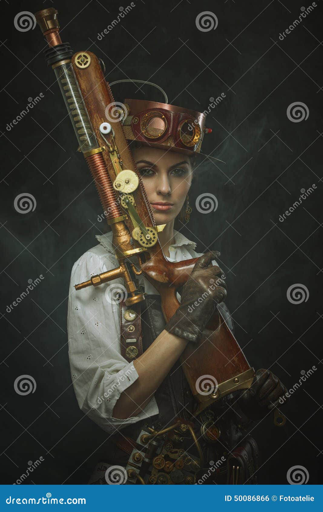 Beautiful Girl Steampunk in Arms. Stock Photo - Image of background ...