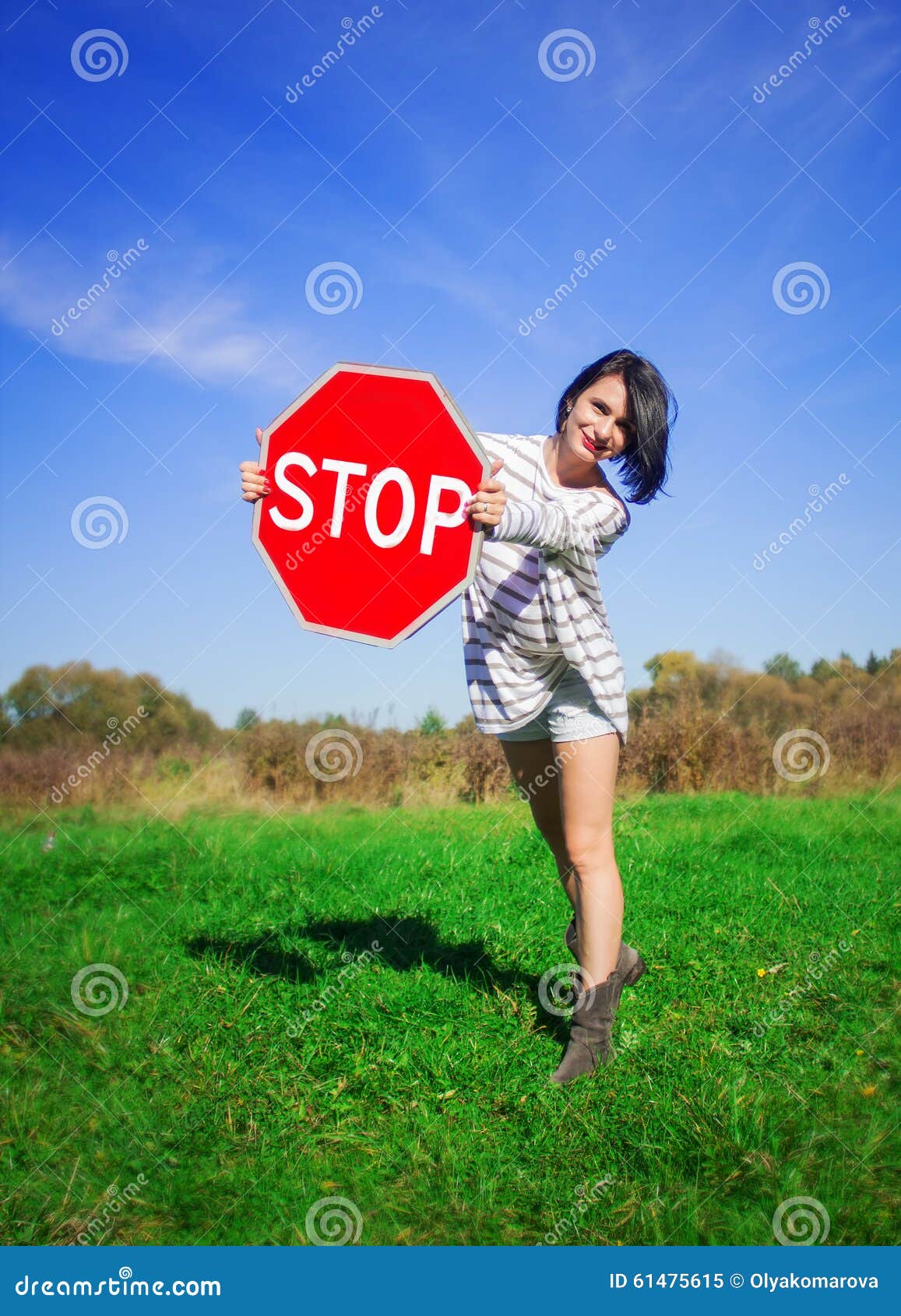 Beautiful Girl with Stop Sign Stock Image - Image of cute, sign: 61475615