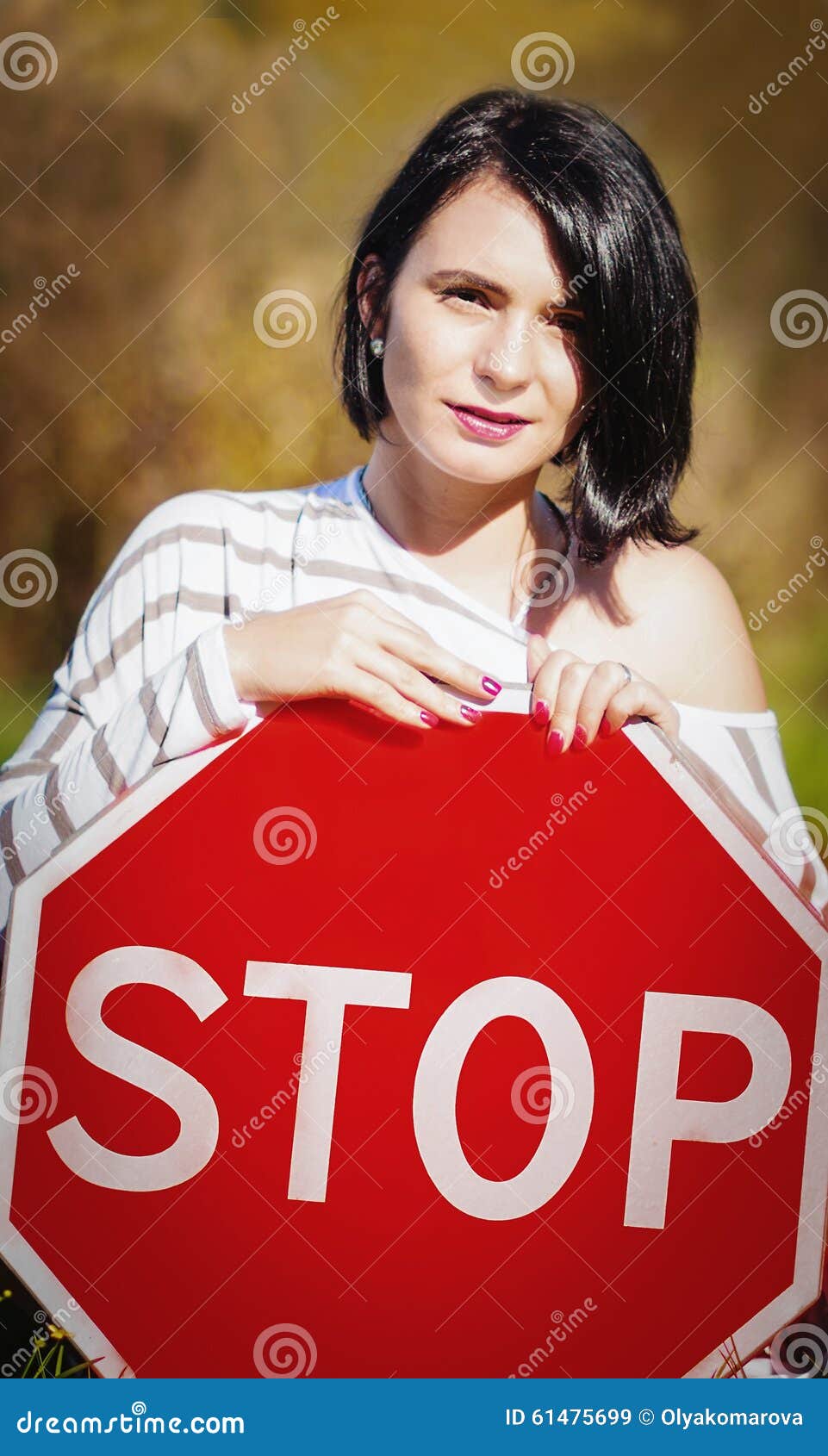 Beautiful Girl with Stop Sign Stock Image - Image of females, stop ...