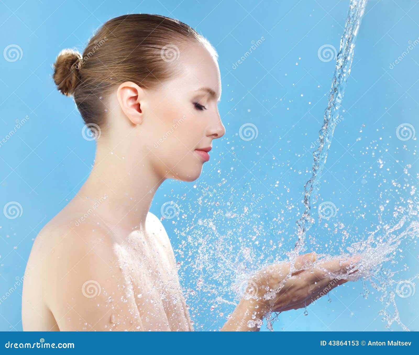 Beautiful Girl and Stream of Water Stock Image - Image of bodycare ...
