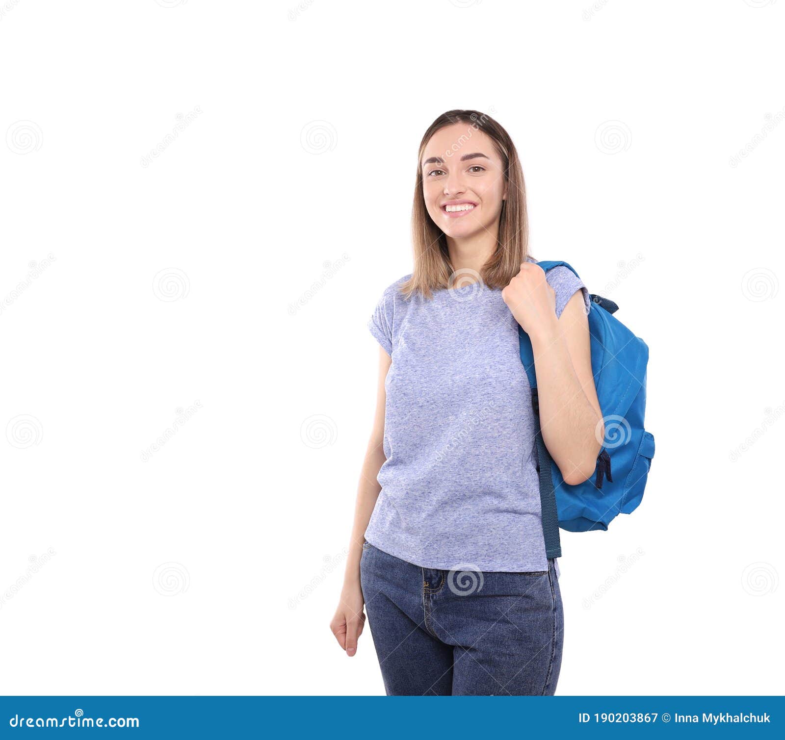 Beautiful Girl Student Isolated on White Background Stock Image - Image ...