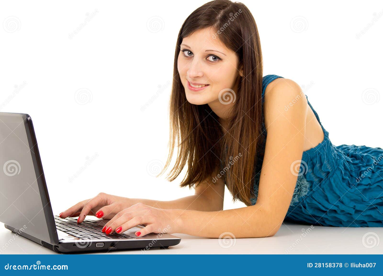 Beautiful Girl Student Studying at a Laptop Stock Photo - Image of ...