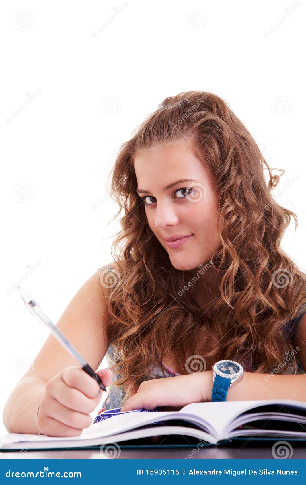 Beautiful Girl Studying and Smiling Stock Photo - Image of caucasian ...