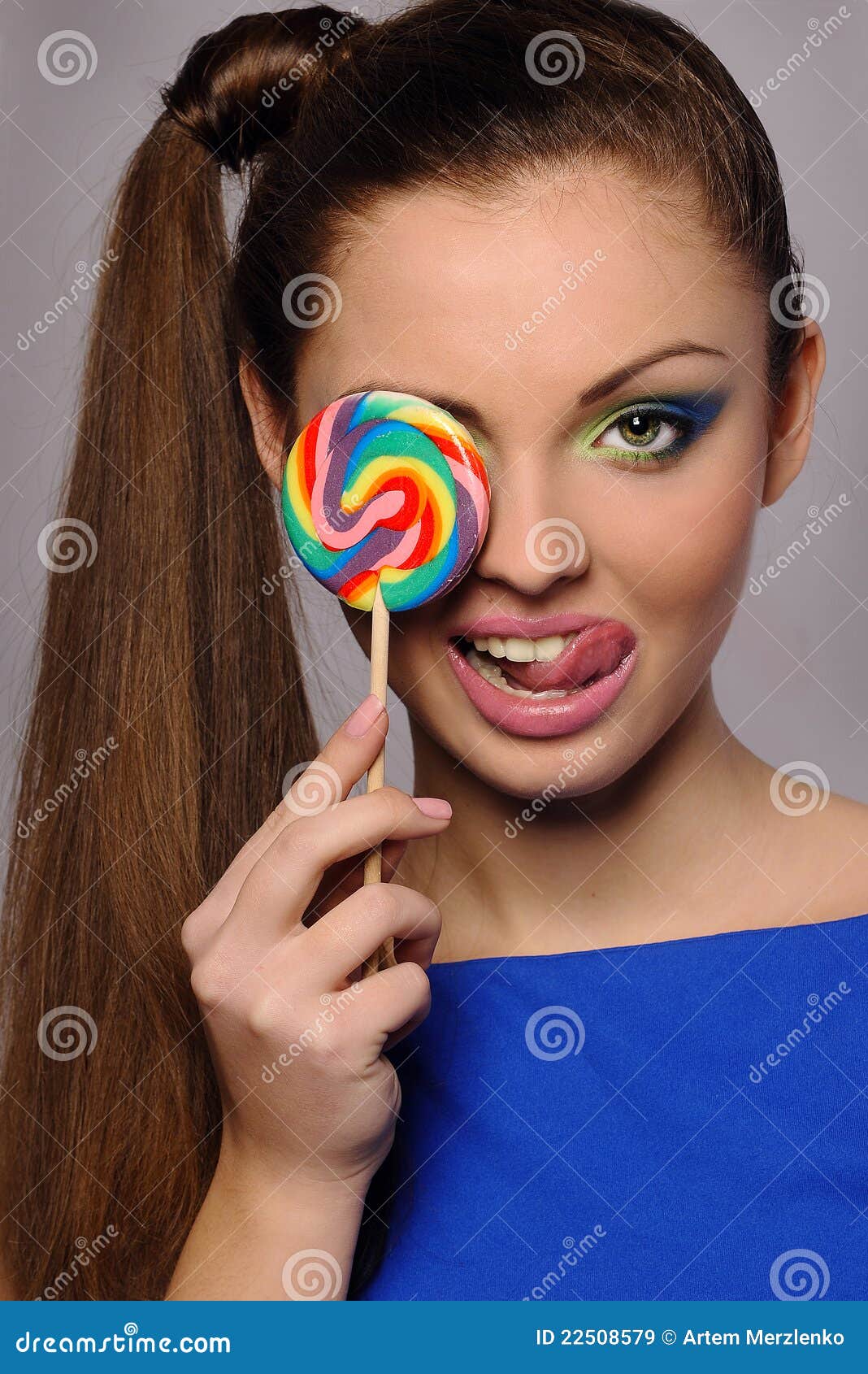 Beautiful Girl Sucks Sweet On Stick Stock Image Image Of Eyes