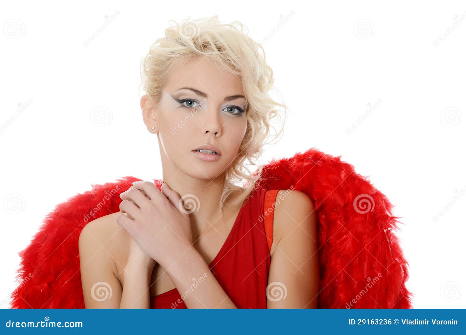 The Beautiful Girl in a Suit of a Red Angel Stock Photo - Image of ...