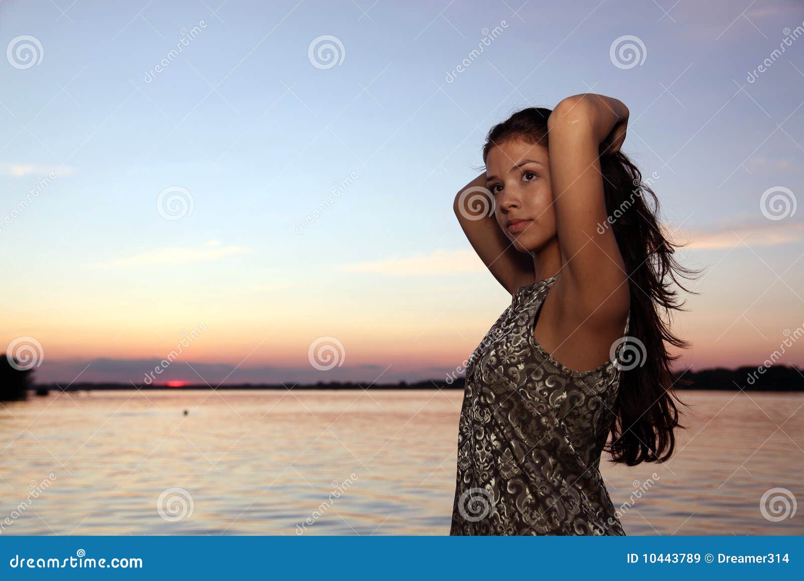 Beautiful Girl at Sunset Time Stock Image - Image of dress, beauty ...