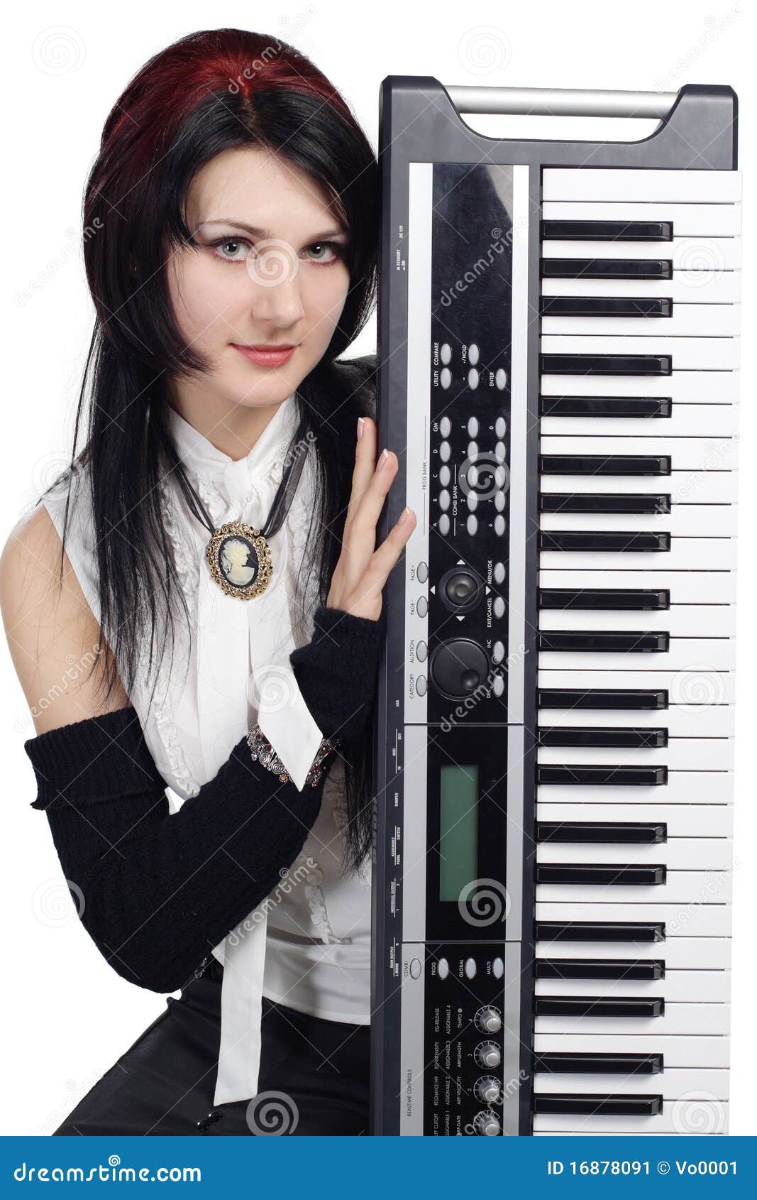 Beautiful Girl With Synthesizer Isolated Stock Image - Image of face ...