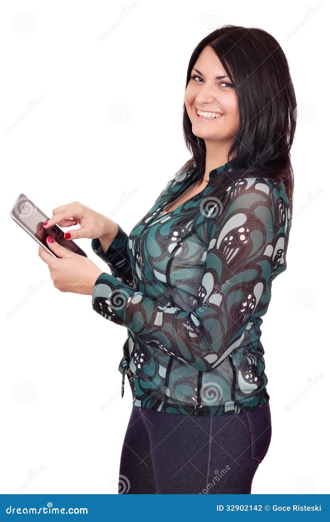 Beautiful girl with tablet stock photo. Image of expression - 32902142
