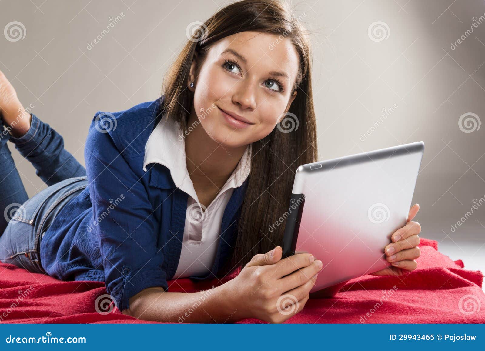 Girl with tablet stock image. Image of screen, smile - 29943465