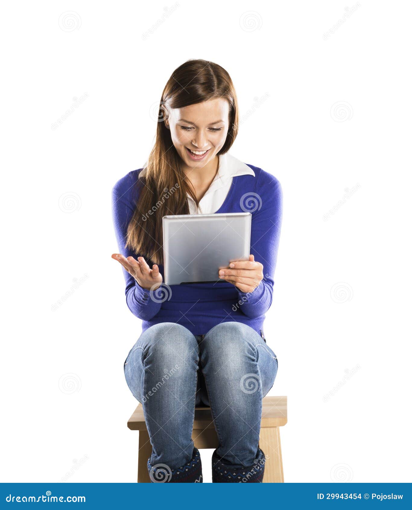 Girl with tablet stock photo. Image of girl, jeans, looking - 29943454