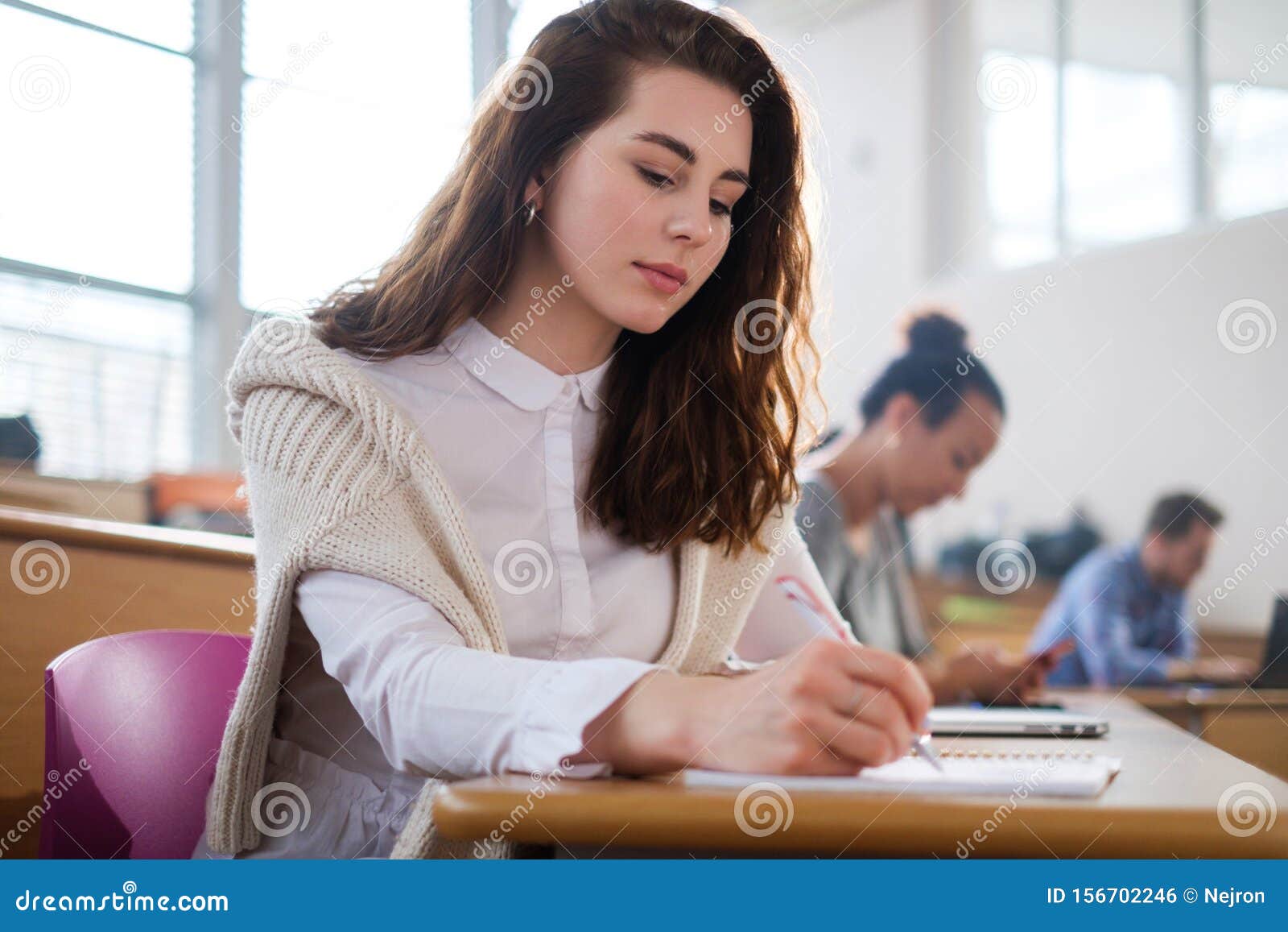 Beautiful Girl Taking Notes in Multinational Group of Students in an ...